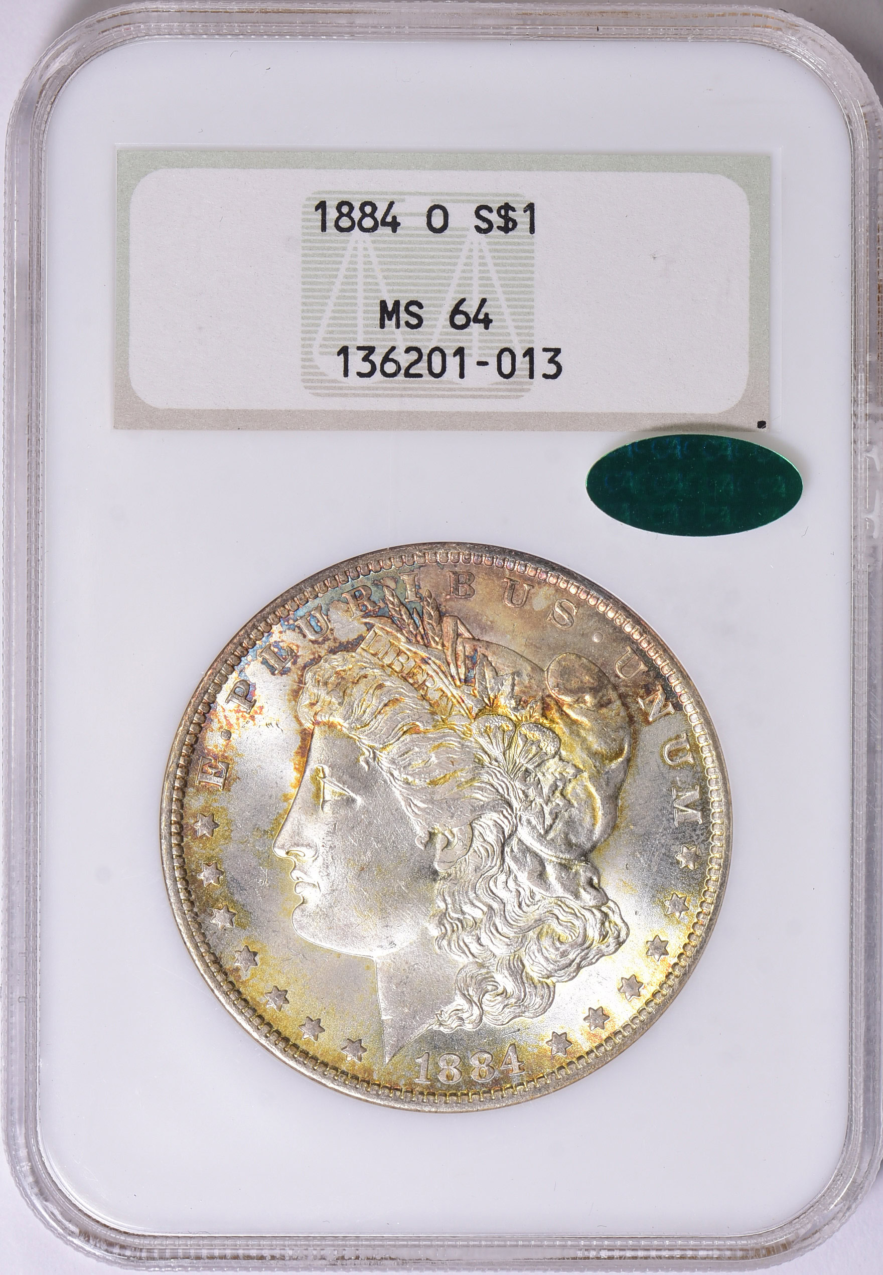 1884-O Morgan Silver Dollar NGC MS-64 (CAC Green) OH (Toned) (Item 1754178) | GreatCollections ...