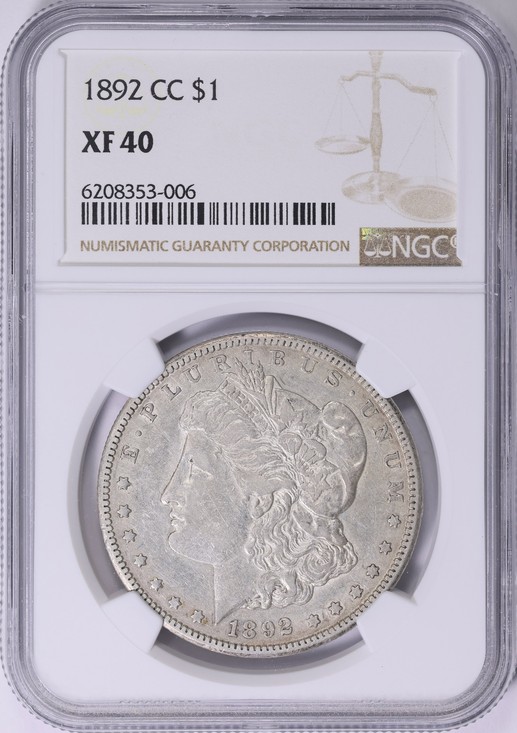 1892-CC Morgan Silver Dollar NGC XF-40 (Item 1754191) | GreatCollections Coin Auctions