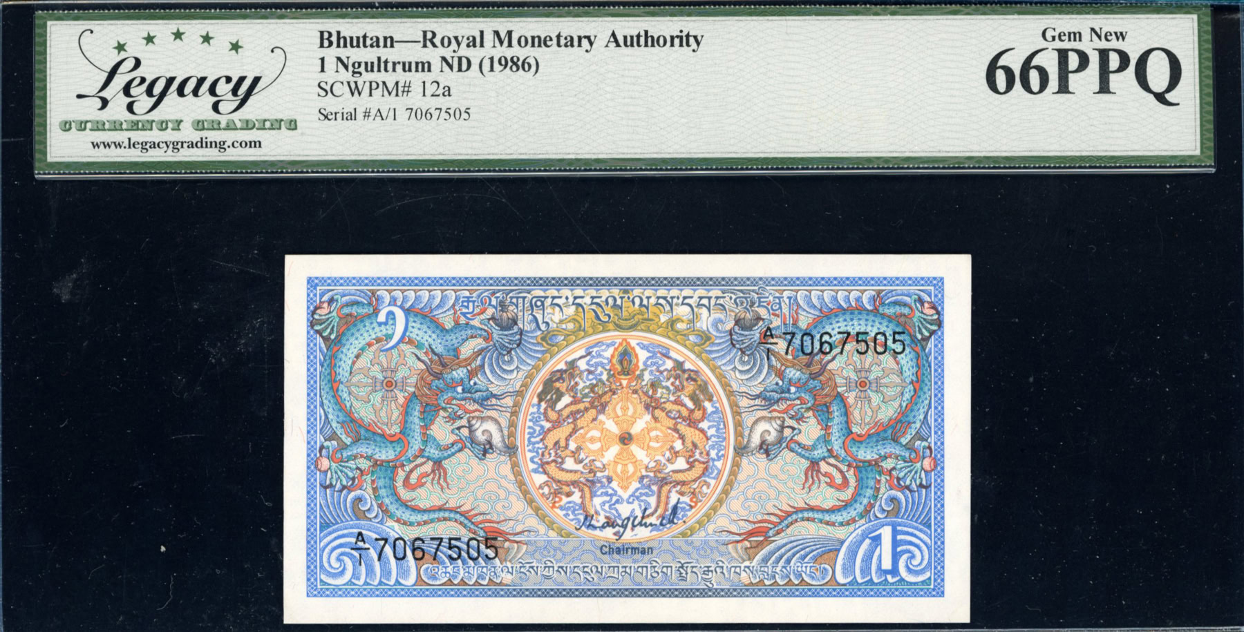 Bhutan ND (1986) 1 Ngultrum Royal Monetary Authority Note SCWPM-12a Legacy Gem New 66 PPQ ...