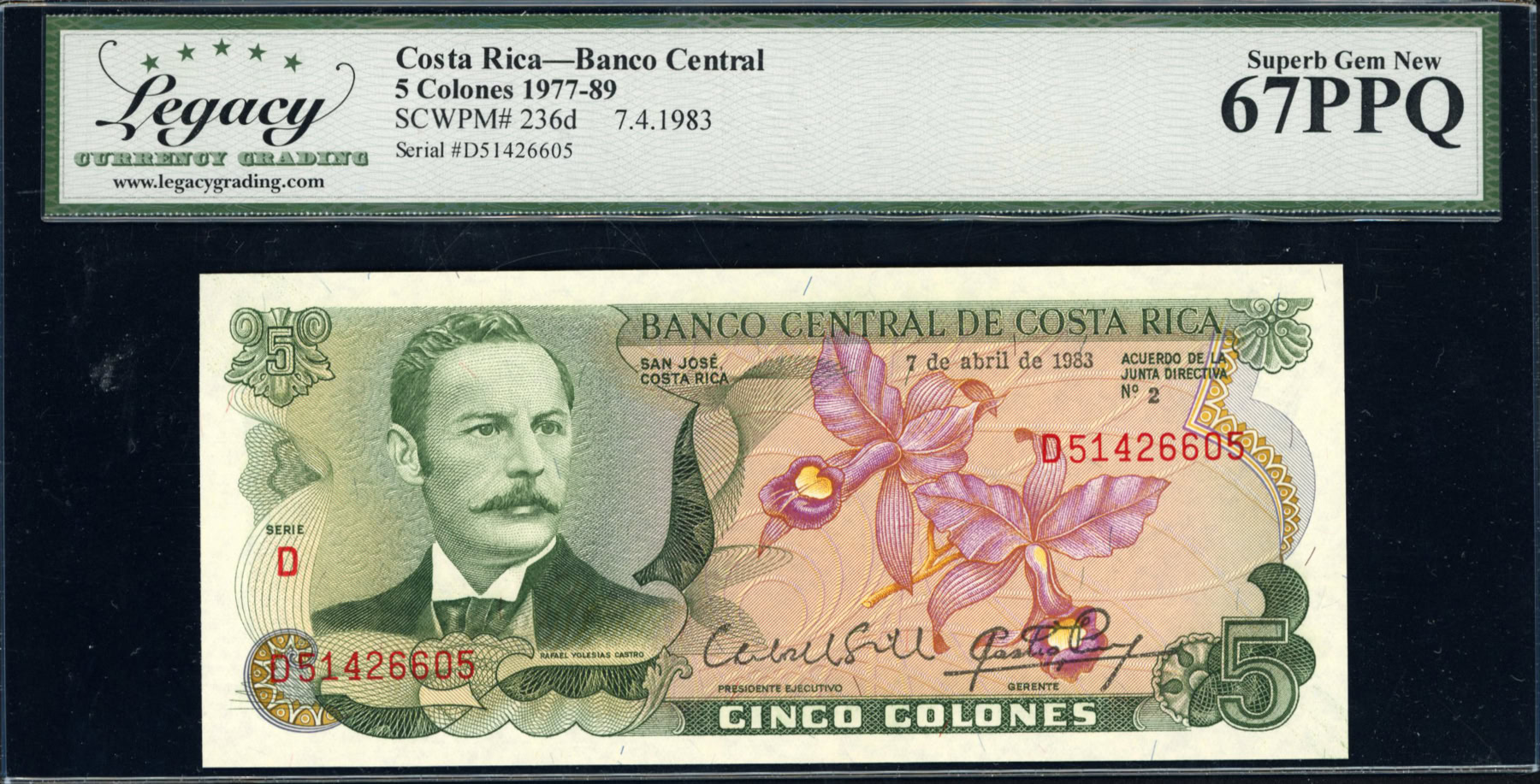 Costa Rica 1983 5 Colones Banco Central Note SCWPM-236d Legacy Superb ...