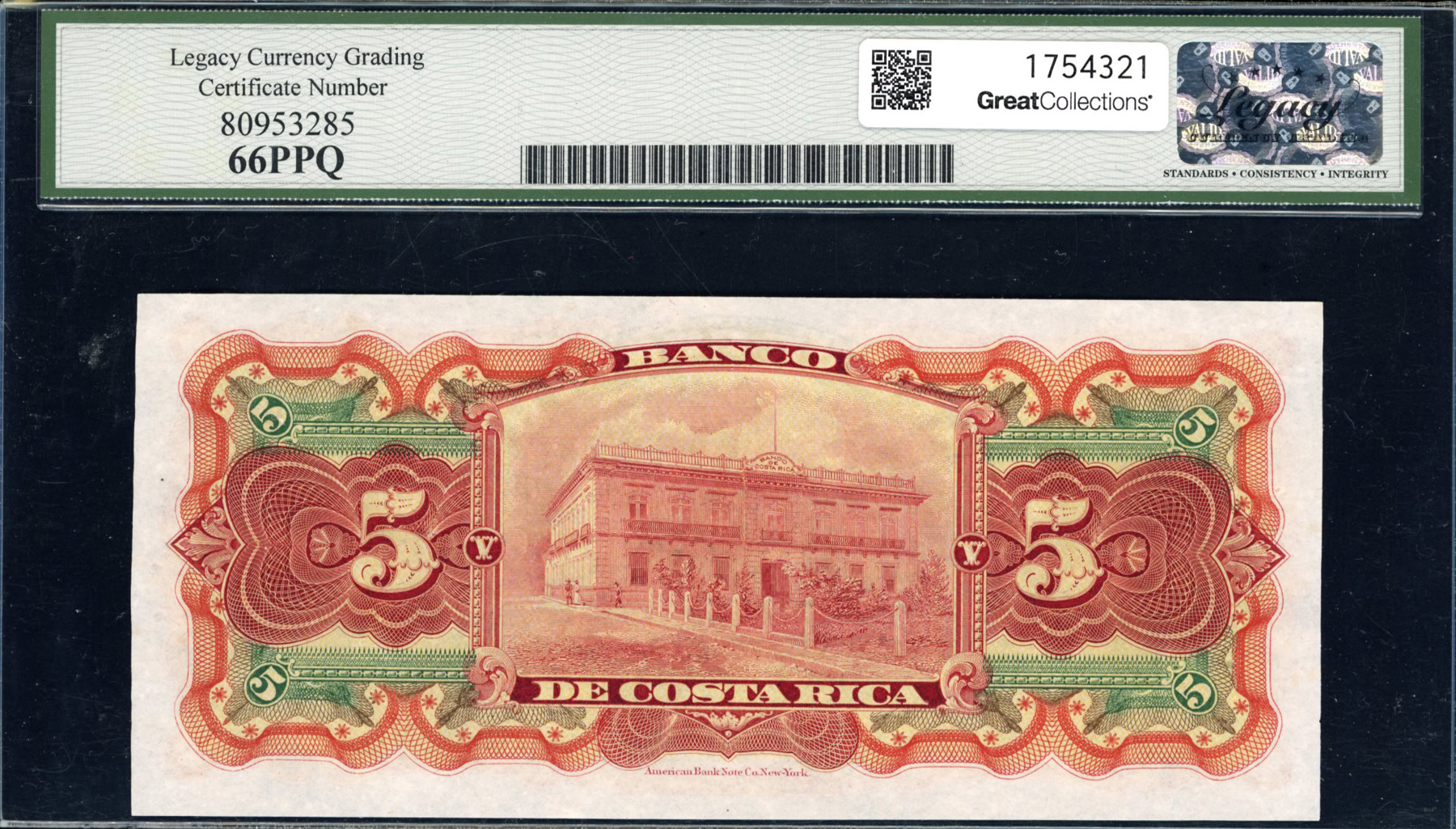 Costa Rica ND (1908) 5 Colones Banco de Costa Rica Remainder Note SCWPM ...