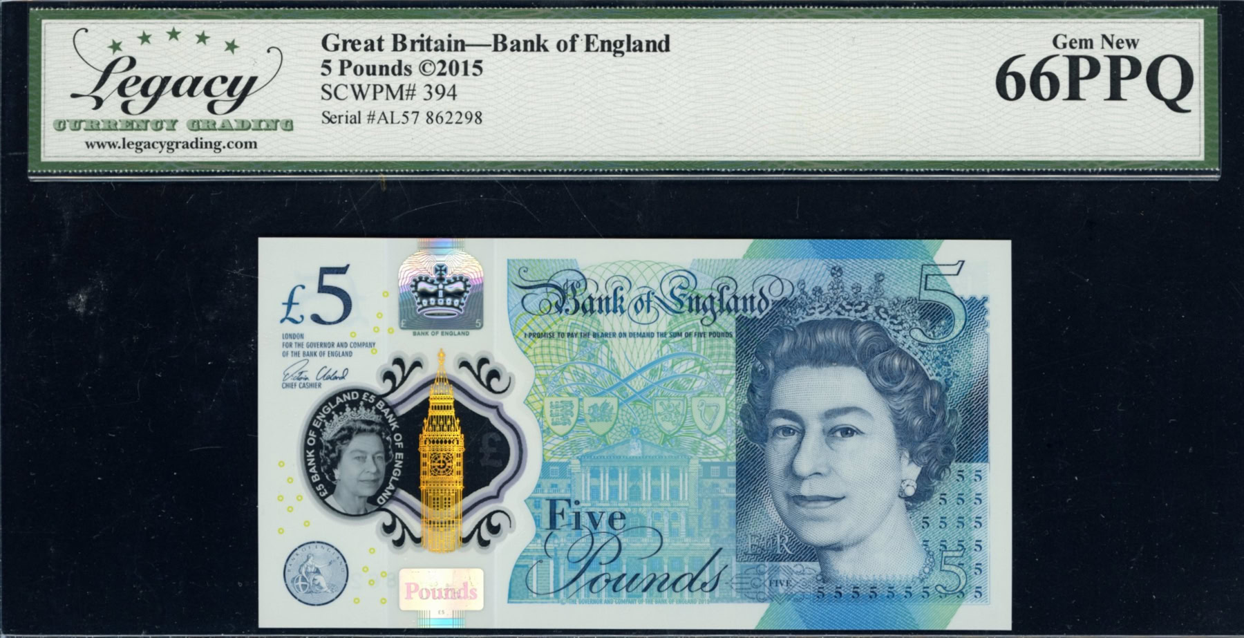 Great Britain 2015 £5 Bank of England Note SCWPM-394 Legacy Gem New 66 ...