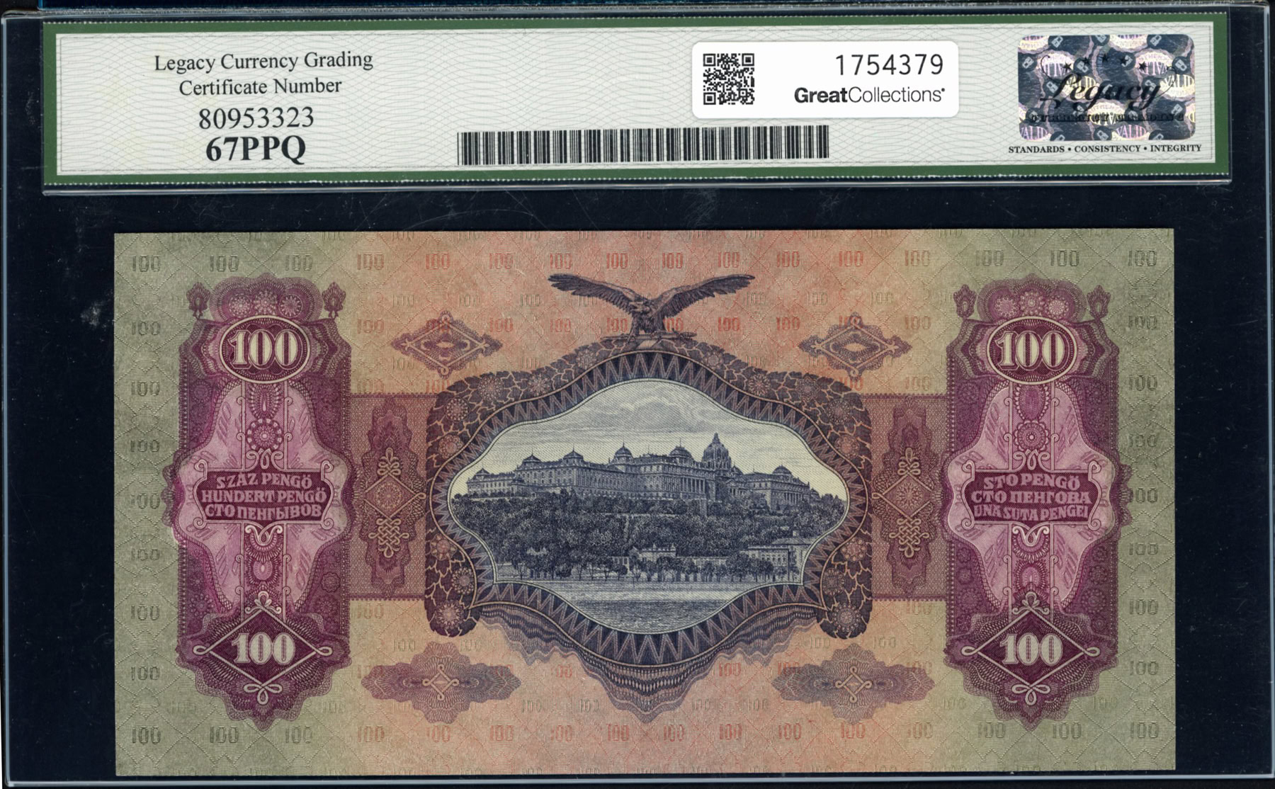 Hungary 1930 100 Pengo Magyar Nemzeti Bank Note SCWPM-98 Legacy Superb Gem New 67 PPQ | Legacy ...