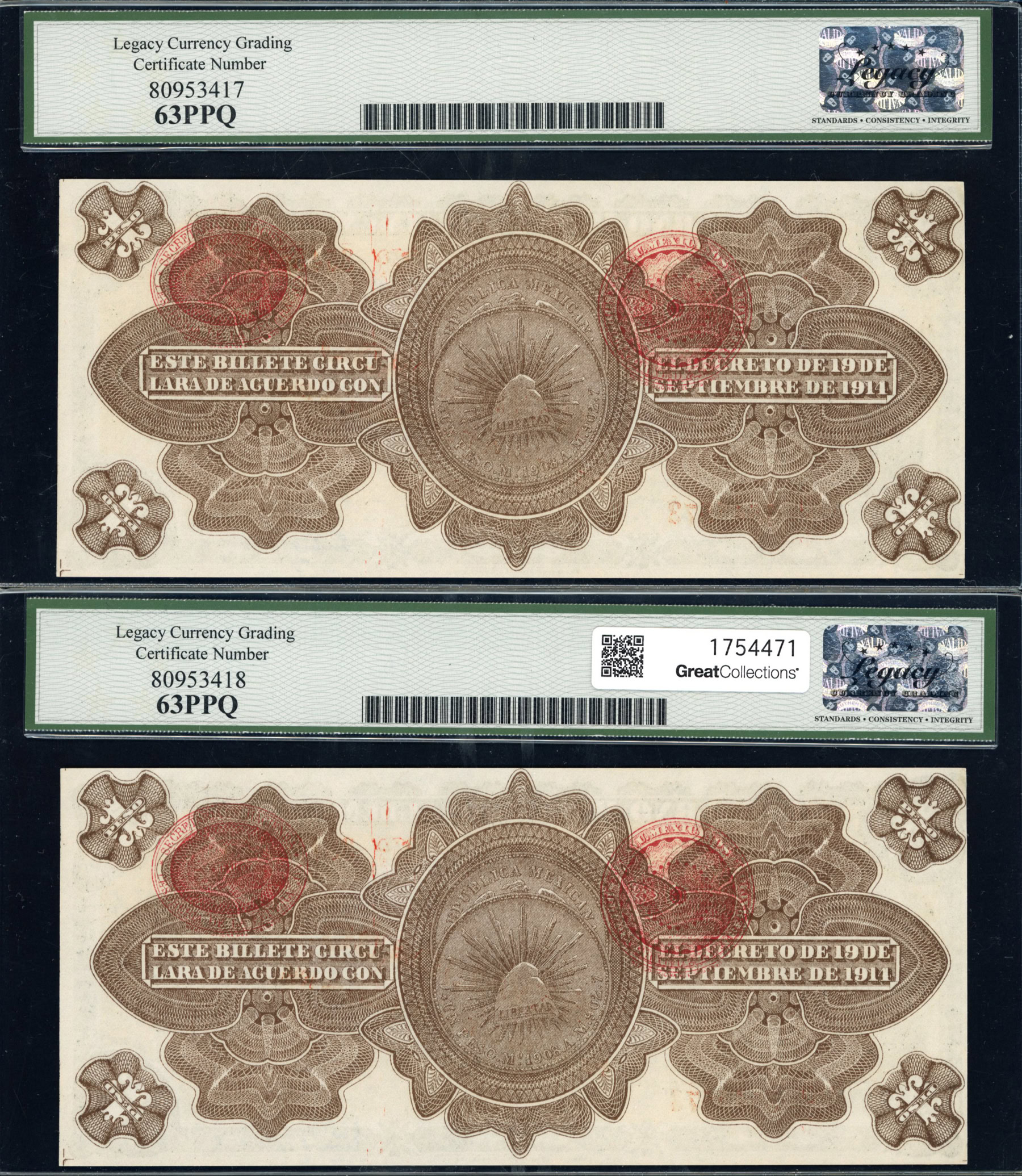 Mexico 1914 1 Peso Gobierno Provisional de Mexico Notes Sequential ...