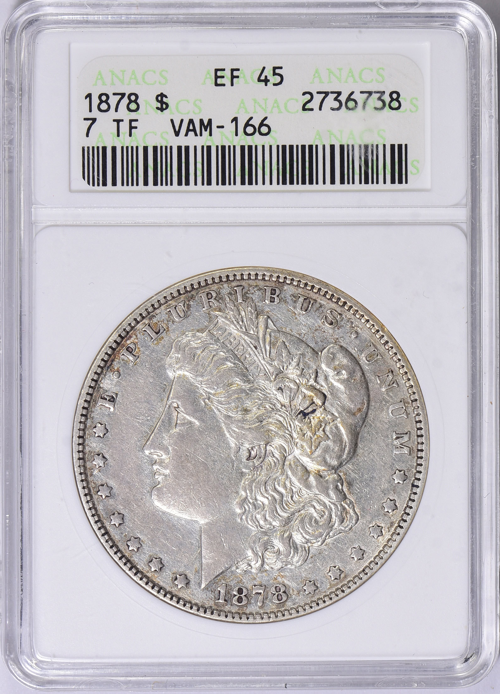 1878 7TF Morgan Silver Dollar VAM-166 ANACS XF-45 OH (Item 1754524) | GreatCollections Coin Auctions