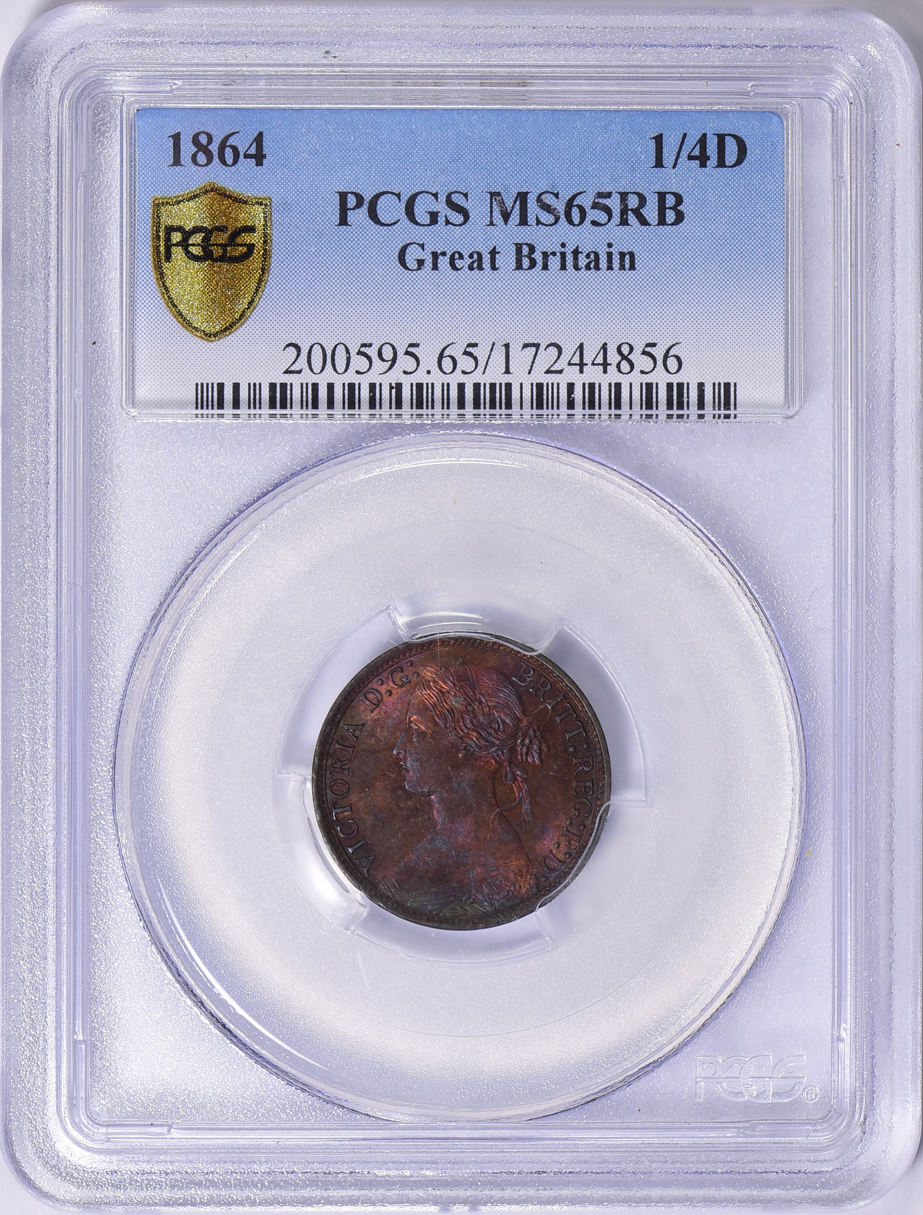 Great Britain 1864 Farthing KM-747.2 PCGS MS-65 RB (Toned) (Item ...