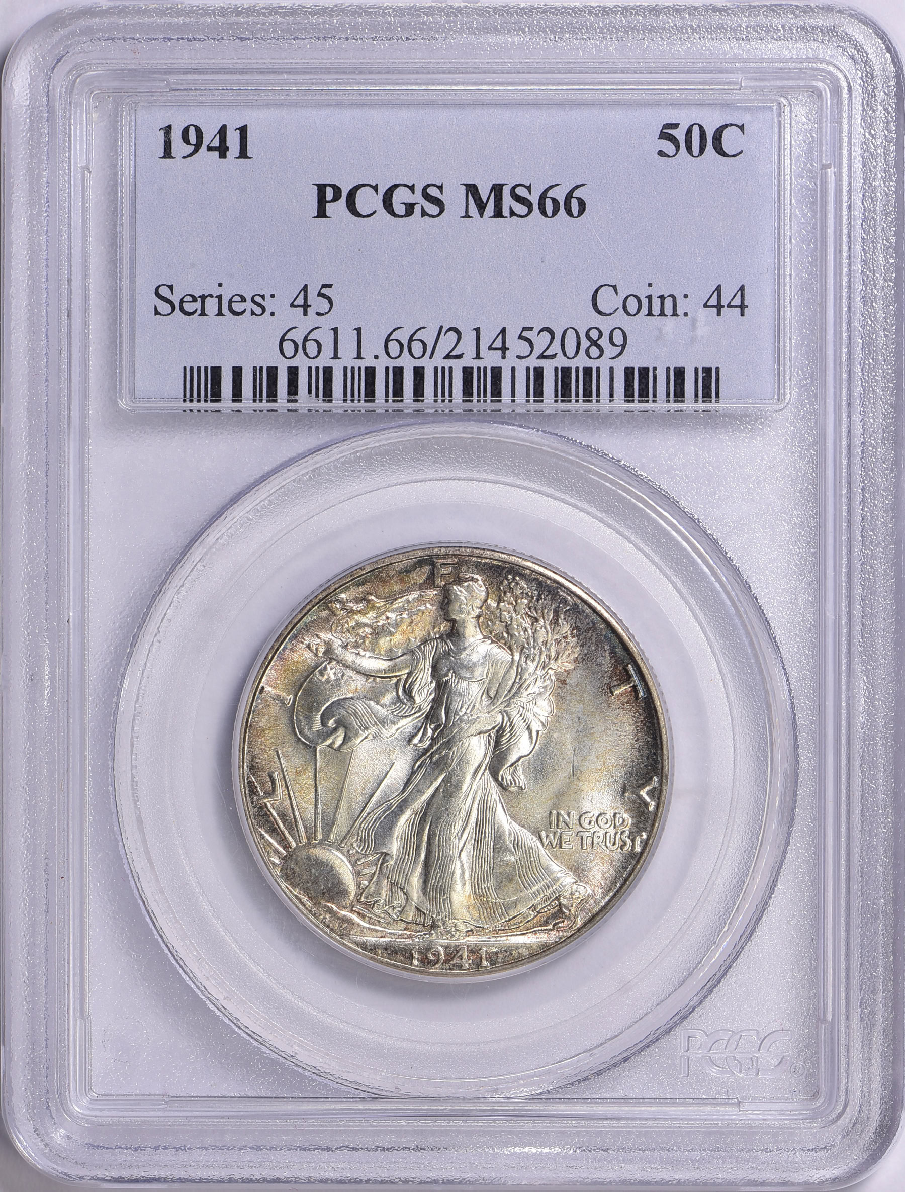 1941 Walking Liberty Half Dollar PCGS MS-66 (Toned) (Item 1754598) | GreatCollections Coin Auctions