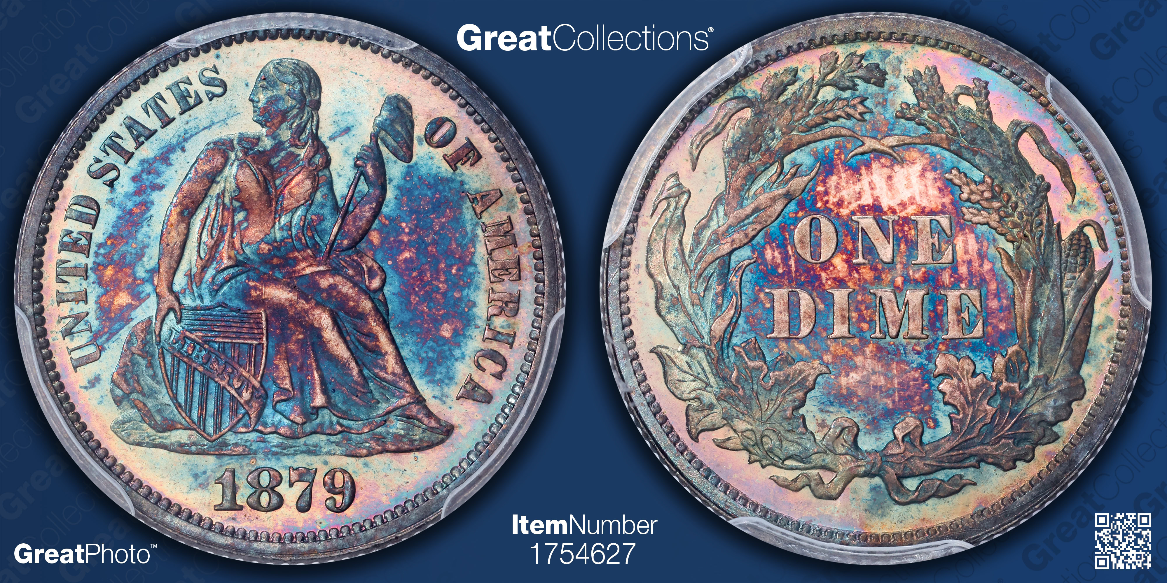 1879 Seated Liberty Dime PCGS MS-66 (CAC Green) (Toned) (D.L. Hansen ...