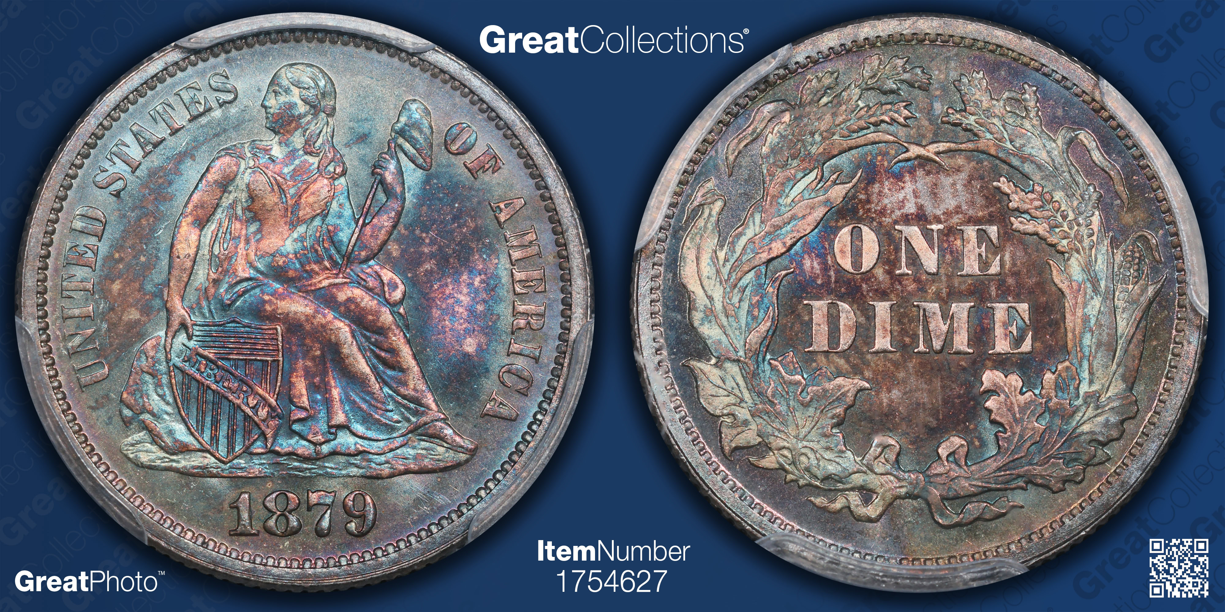 1879 Seated Liberty Dime PCGS MS-66 (CAC Green) (Toned) (D.L. Hansen ...