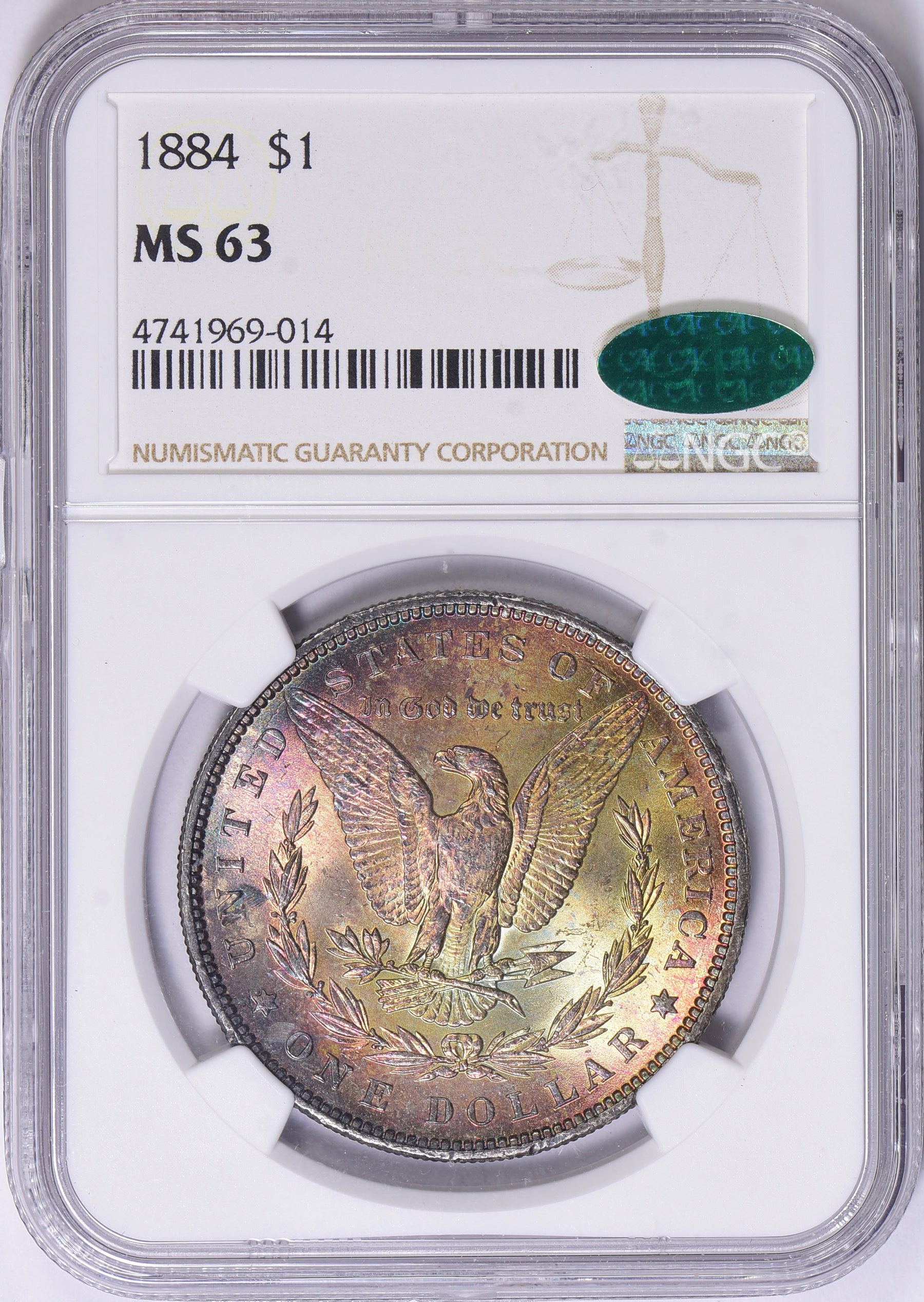 1884 Morgan Silver Dollar NGC MS-63 (CAC Green) (Toned) (Item 1754634) | GreatCollections Coin ...