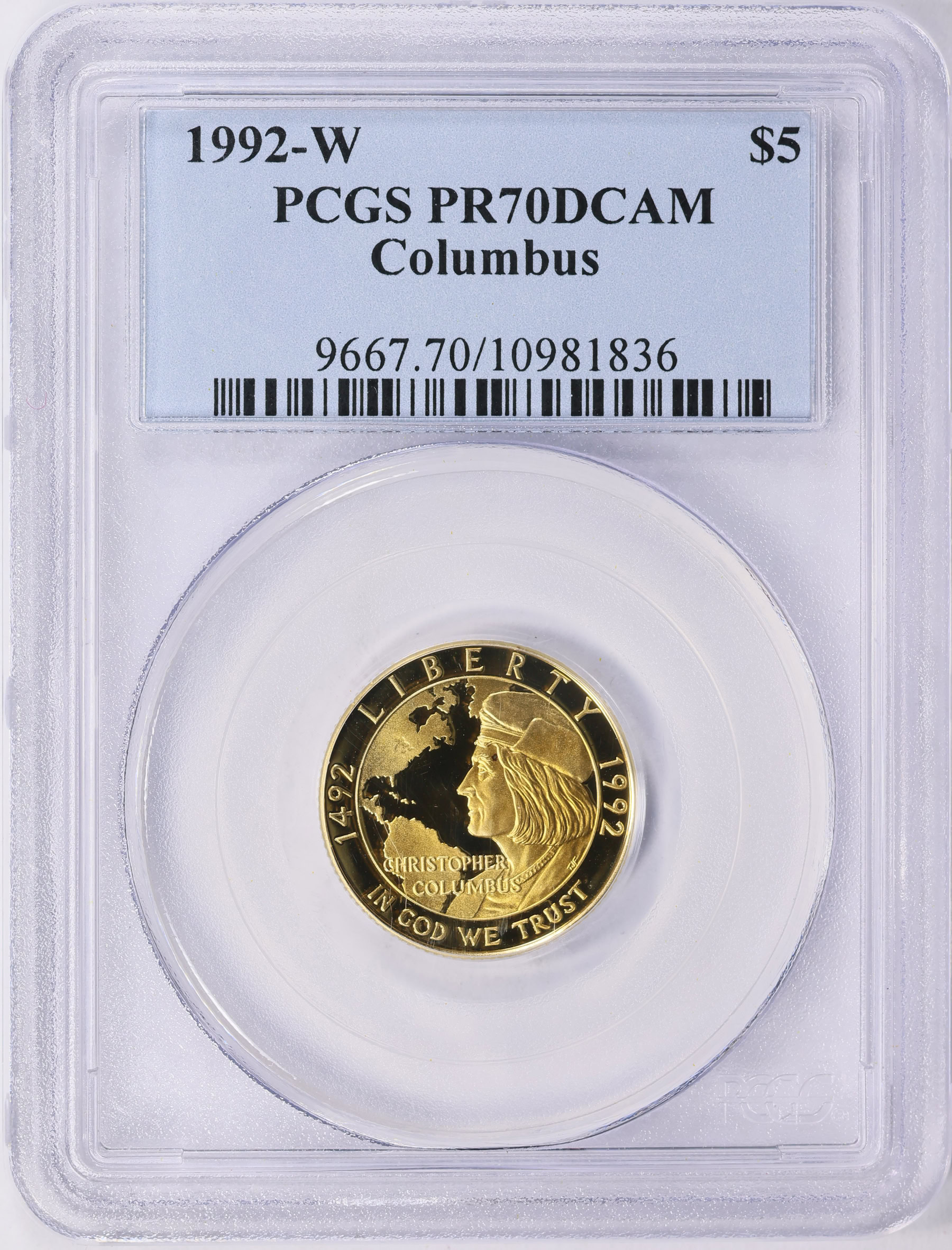 1992-W Christopher Columbus Quincentenary Gold $5 PCGS Proof-70 DCAM ...