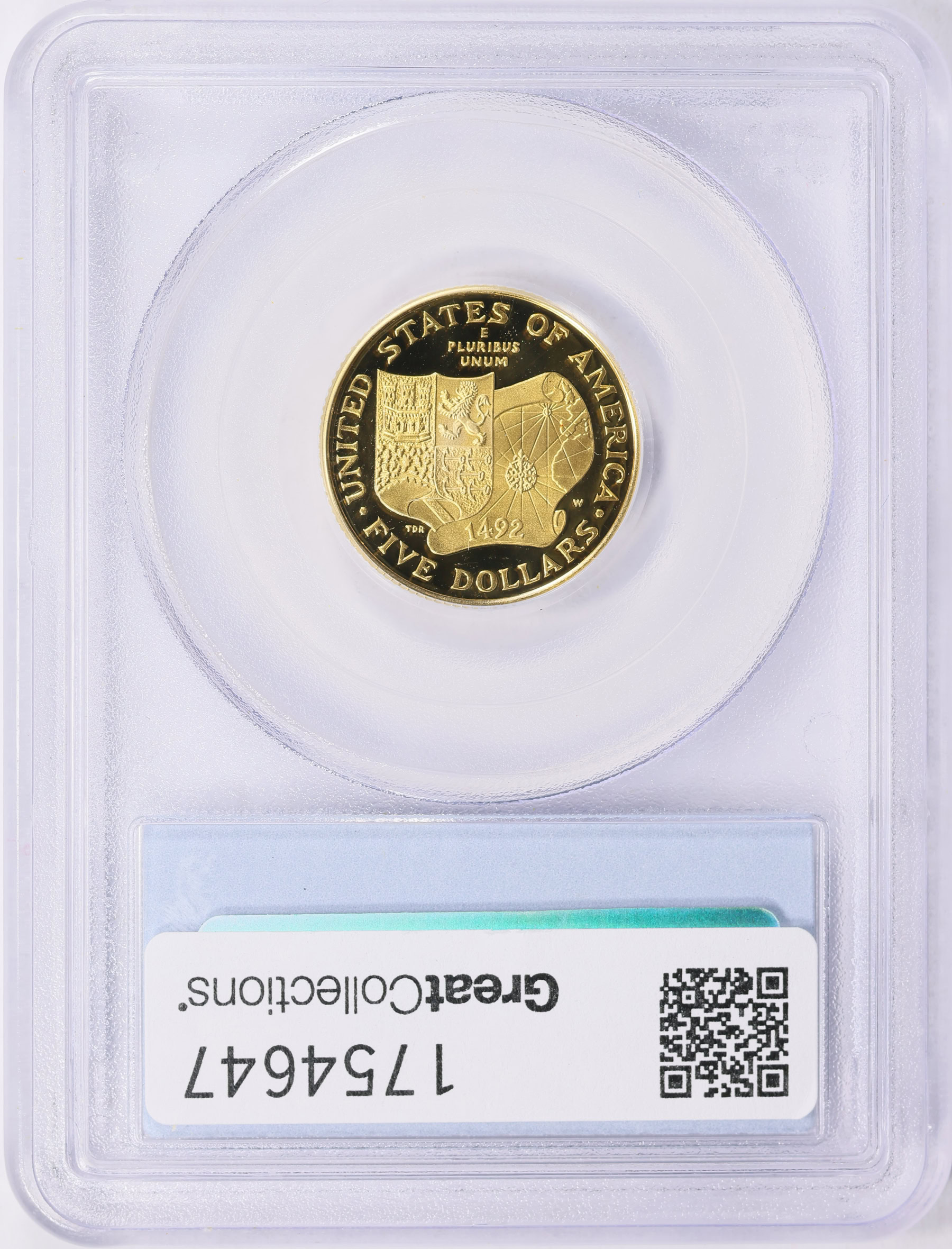 1992-W Christopher Columbus Quincentenary Gold $5 PCGS Proof-70 DCAM ...