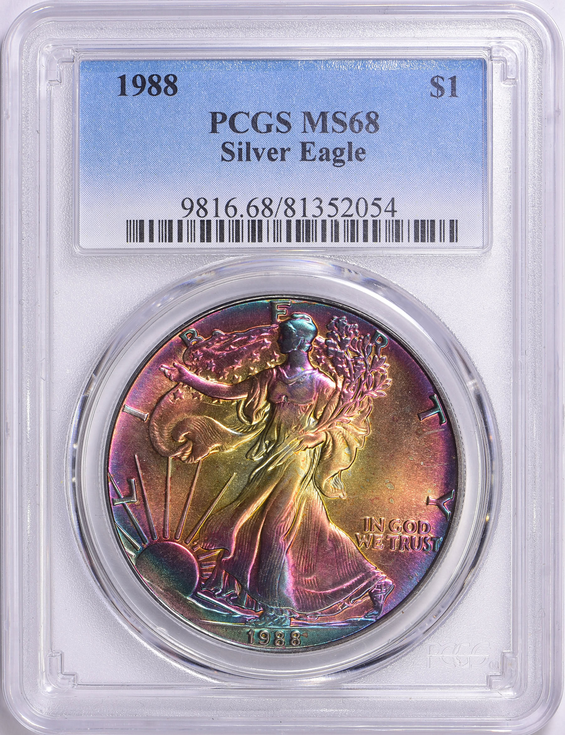1988 $1 Silver Eagle PCGS MS-68 (Toned) (Item 1754686 ...
