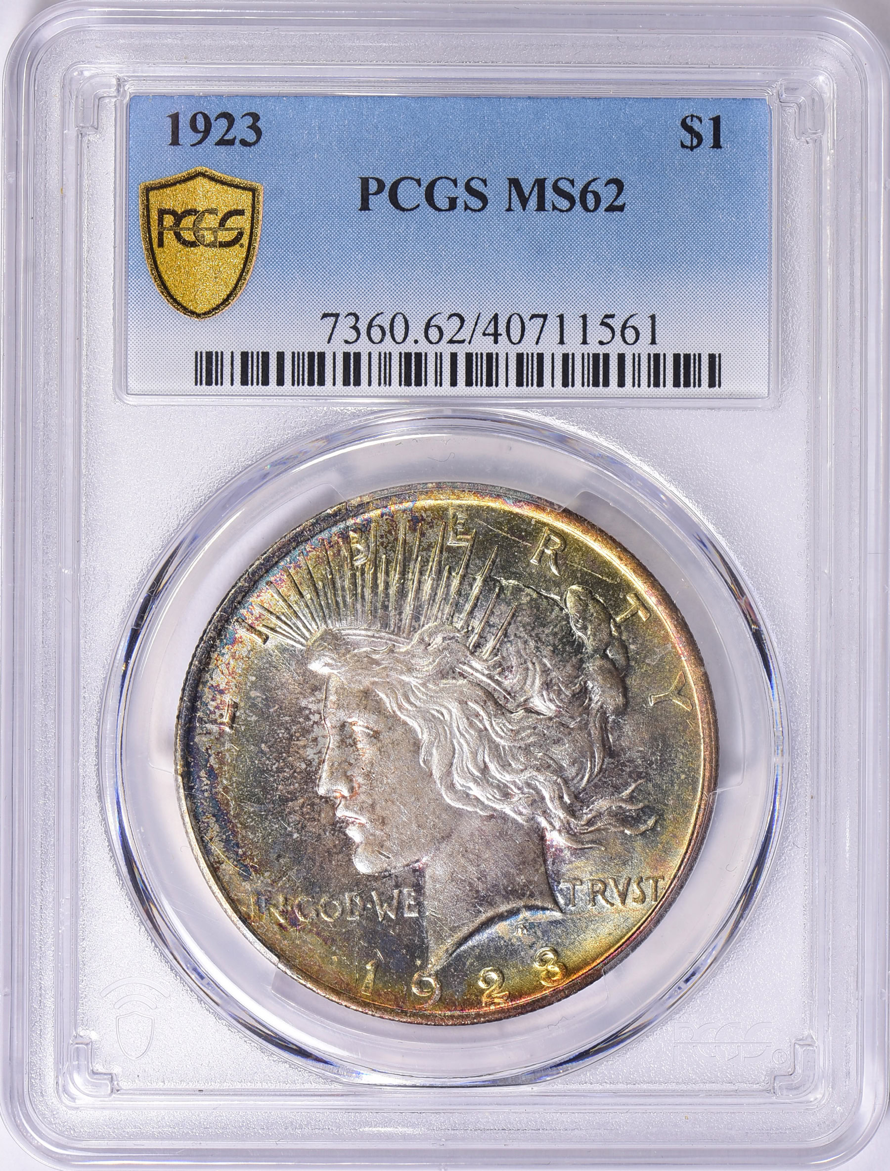 1923 Peace Silver Dollar PCGS MS-62 (Toned) (Item 1754704) | GreatCollections Coin Auctions