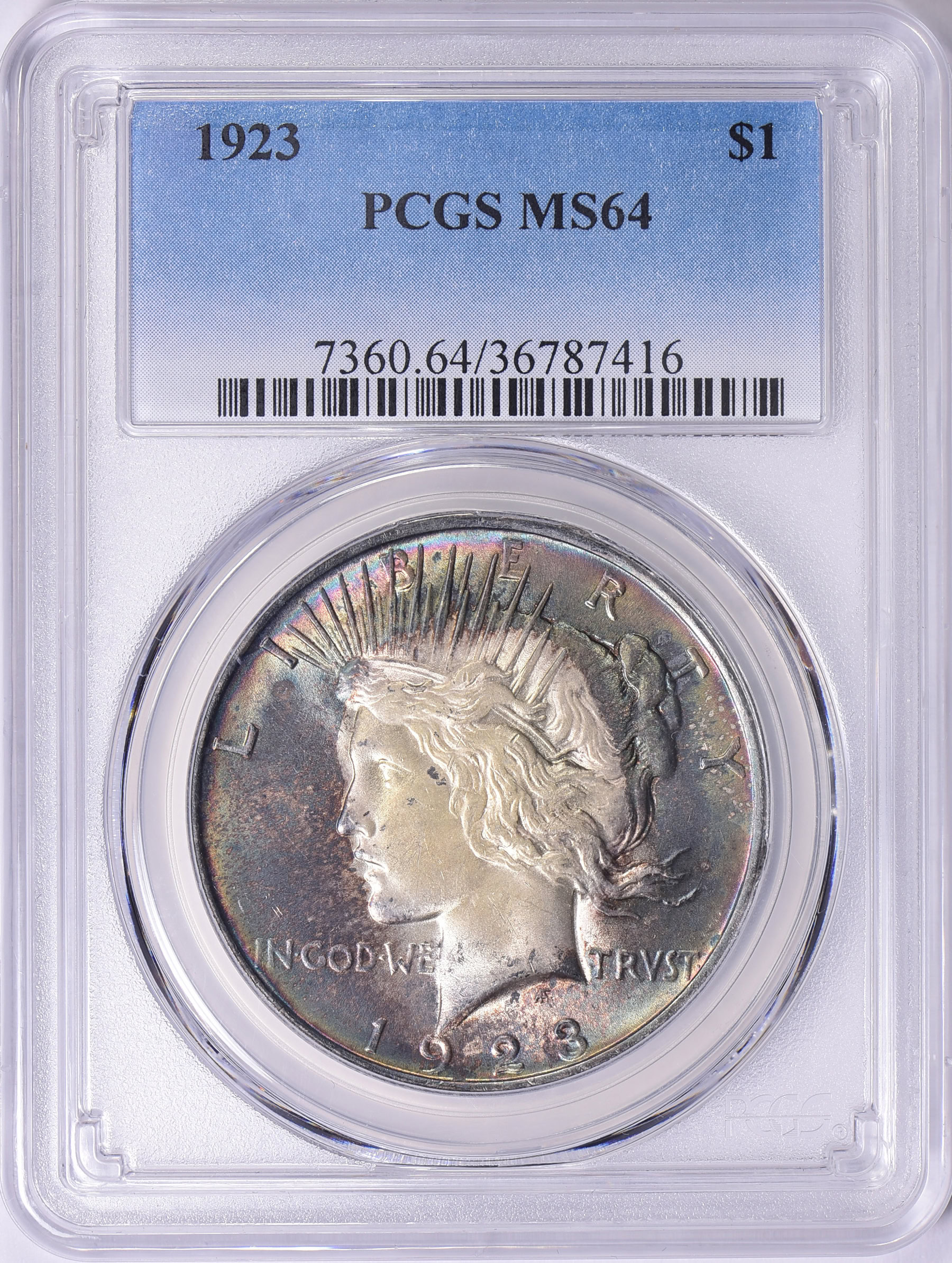 1923 Peace Silver Dollar PCGS MS-64 (Toned) (Item 1754705) | GreatCollections Coin Auctions