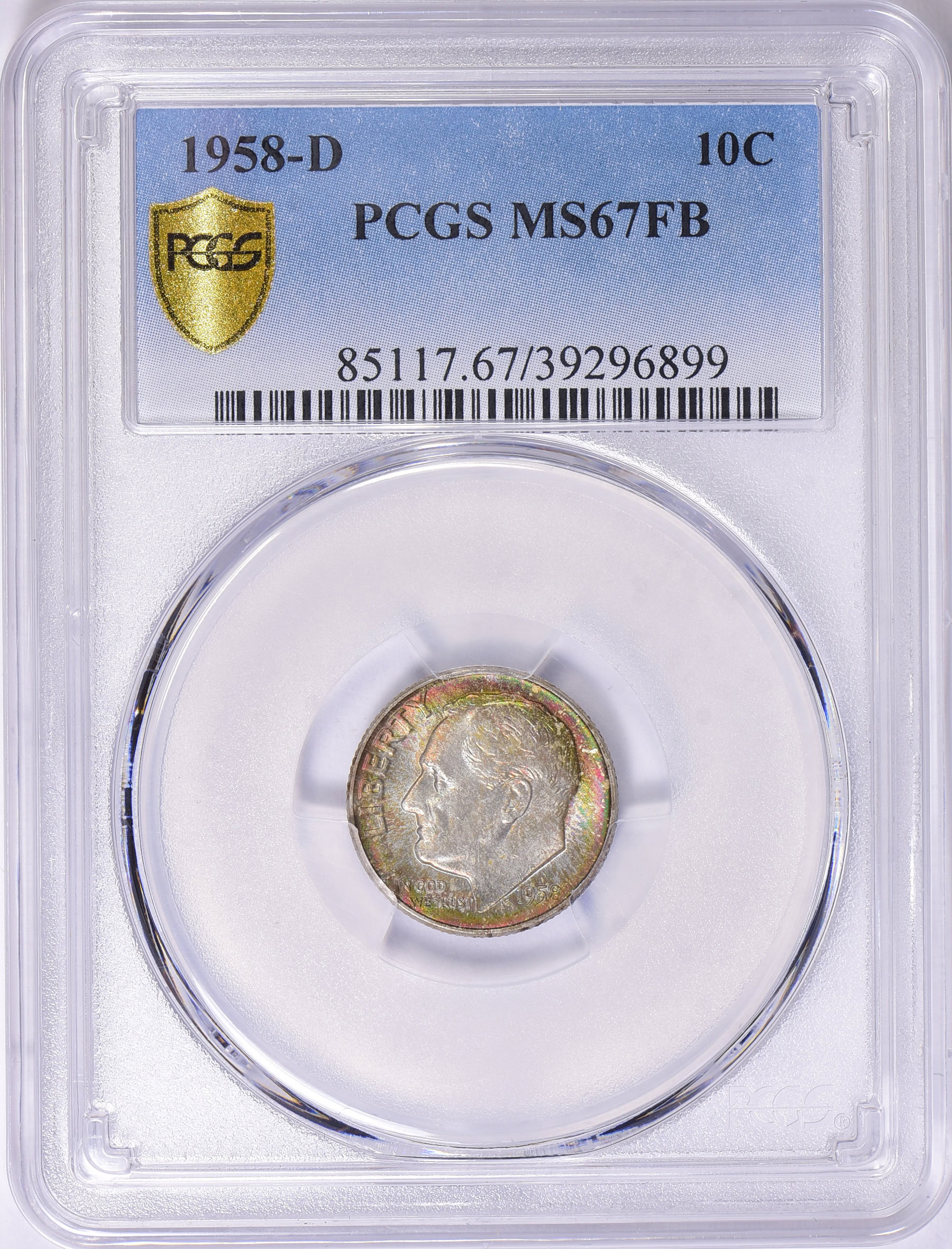 1958-D Roosevelt Dime PCGS MS-67 FB (Toned) (Item 1754720) | GreatCollections Coin Auctions