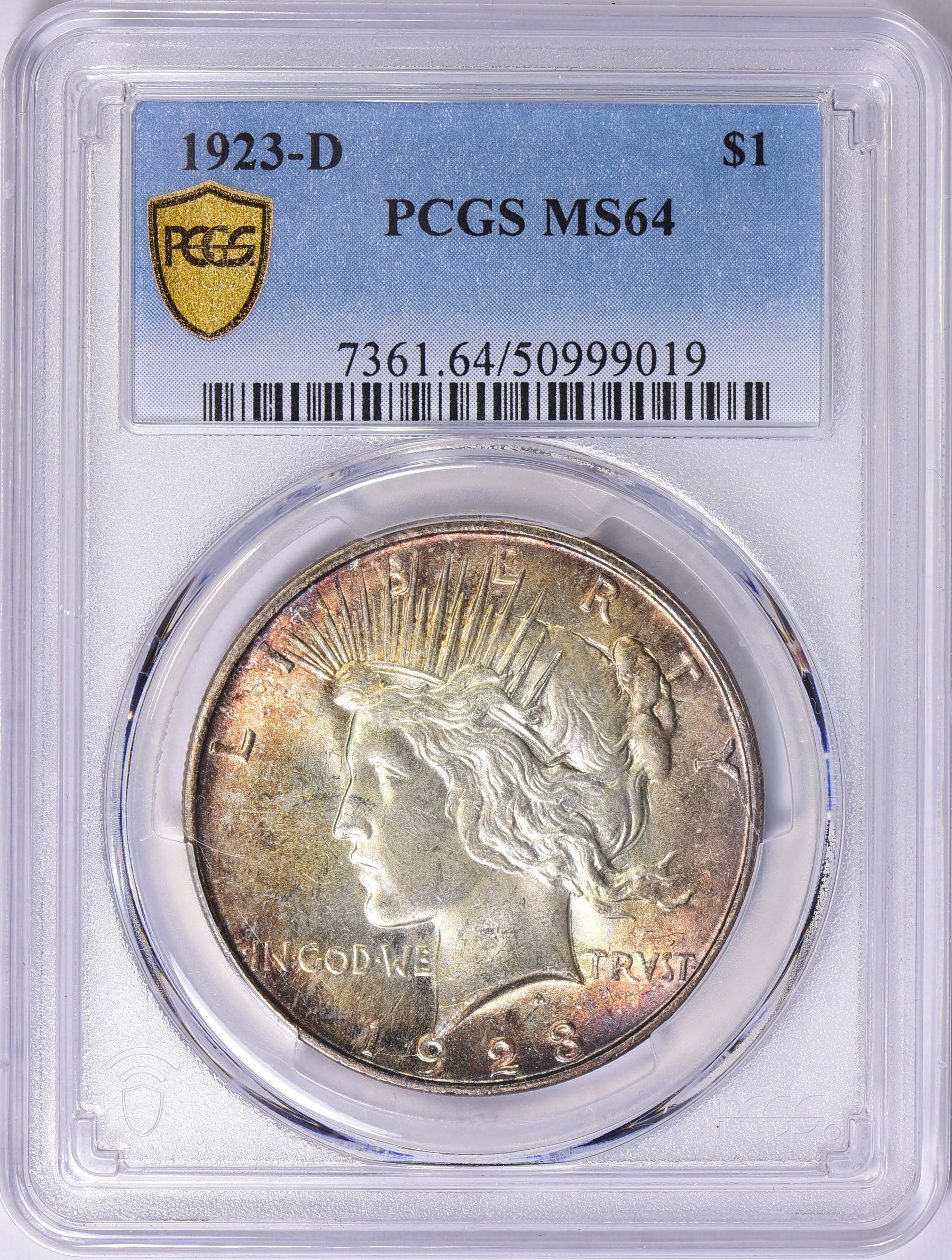 1923-D Peace Silver Dollar PCGS MS-64 (Toned) (Item 1754742) | GreatCollections Coin Auctions