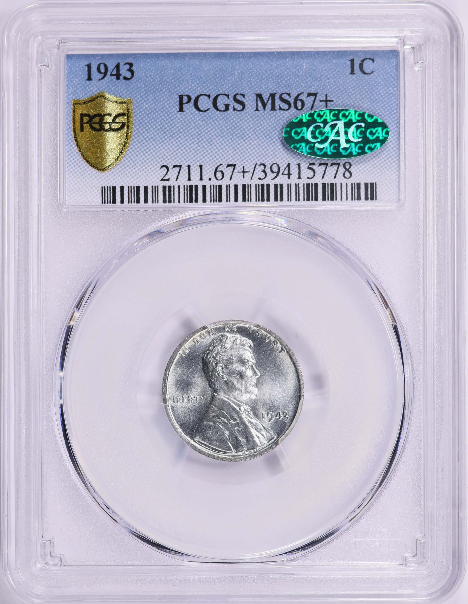 1943 Lincoln Cent PCGS MS-67+ (CAC Green) (Item 1754819) | GreatCollections Coin Auctions