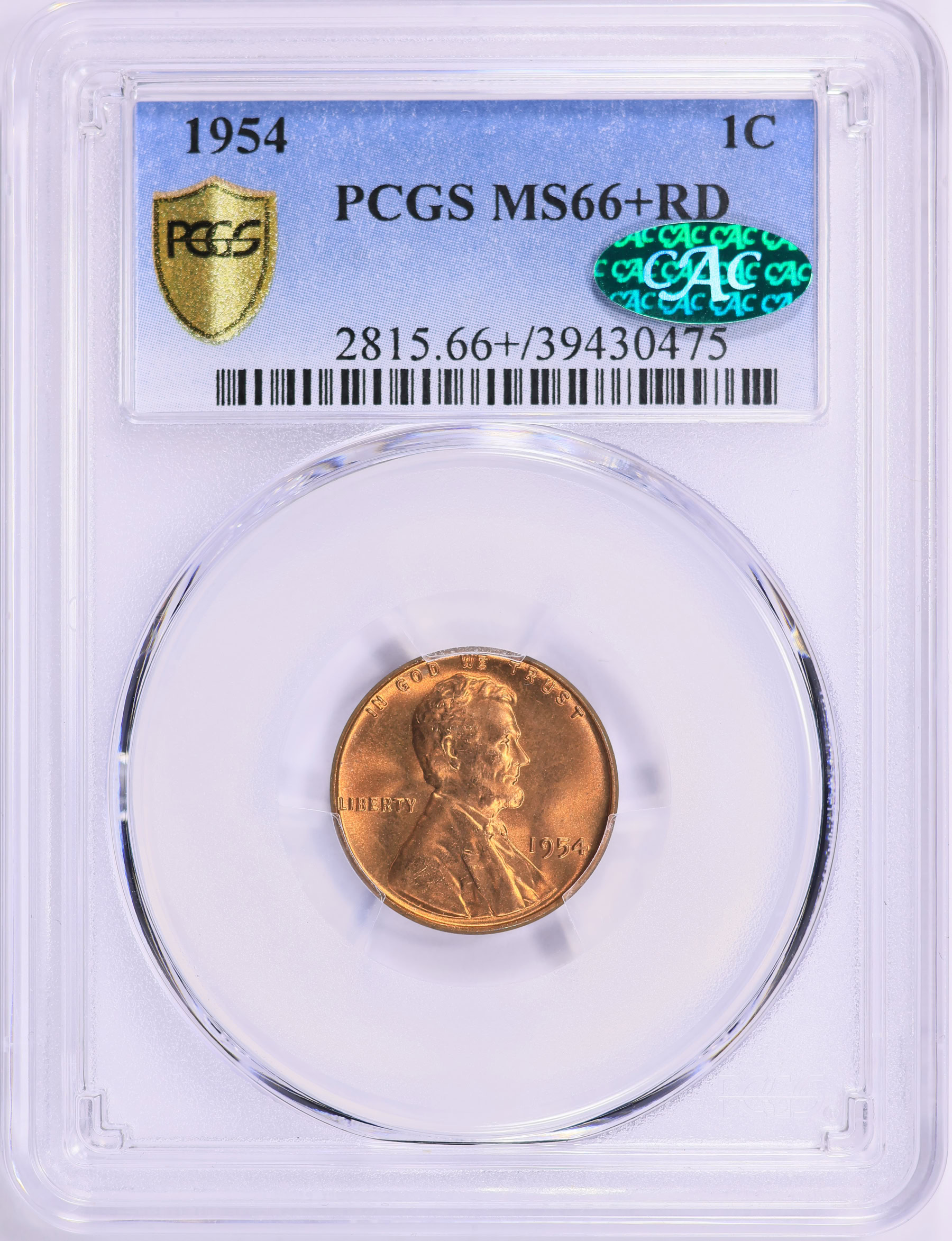1954 Lincoln Cent PCGS MS-66+ RD (CAC Green) (Item 1754844) | GreatCollections Coin Auctions