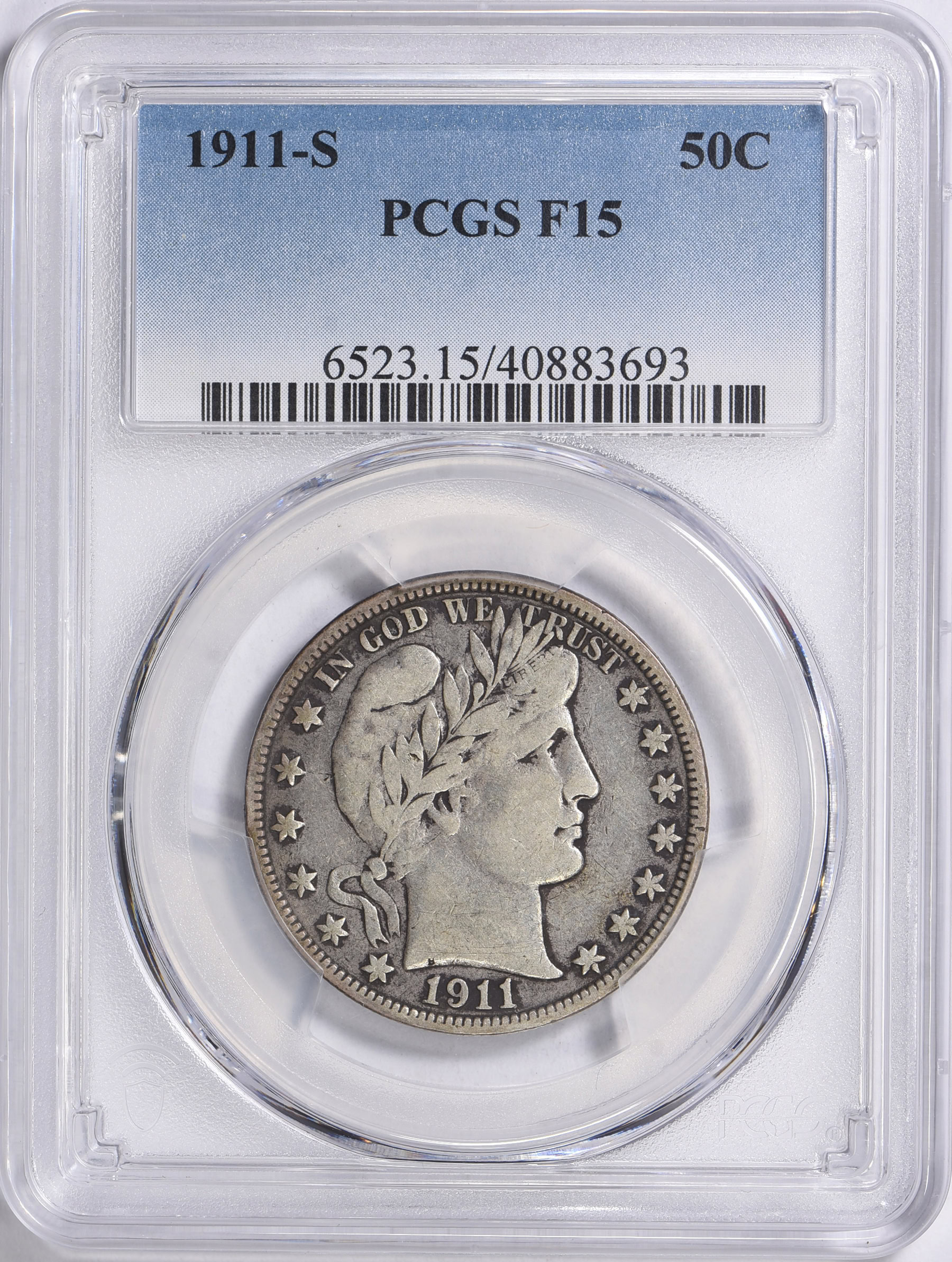 1911-S Barber Half Dollar PCGS F-15 (Item 1754884) | GreatCollections Coin Auctions