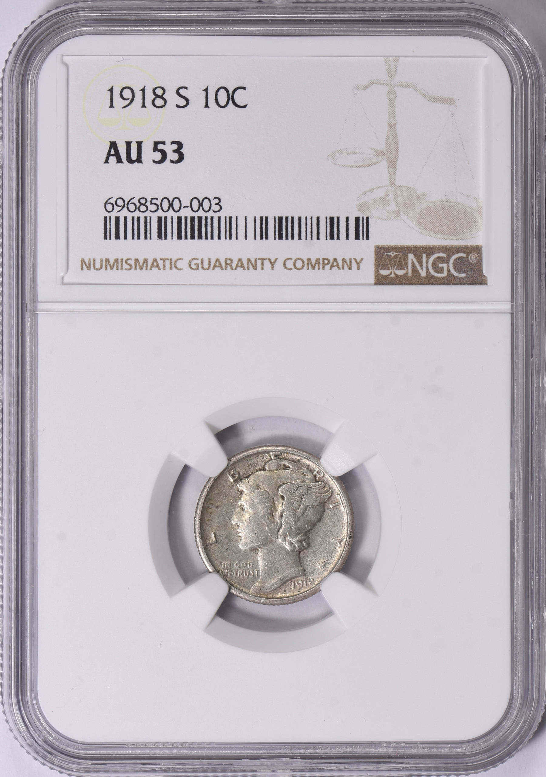 1918-S Mercury Dime NGC AU-53 (Item 1754903) | GreatCollections Coin ...