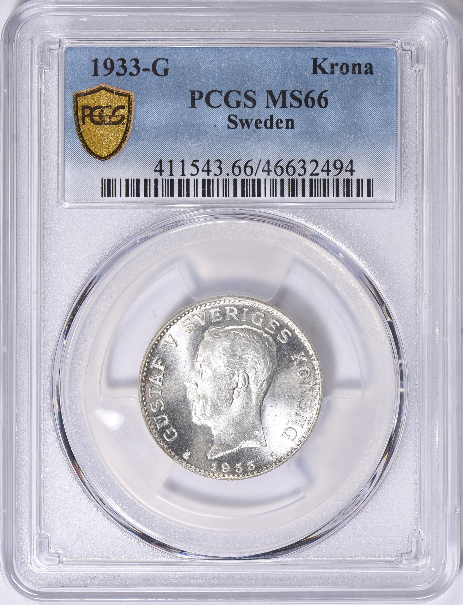 Sweden 1933-G Silver Krona KM-786.2 PCGS MS-66 (Item 1754905) | GreatCollections Coin Auctions