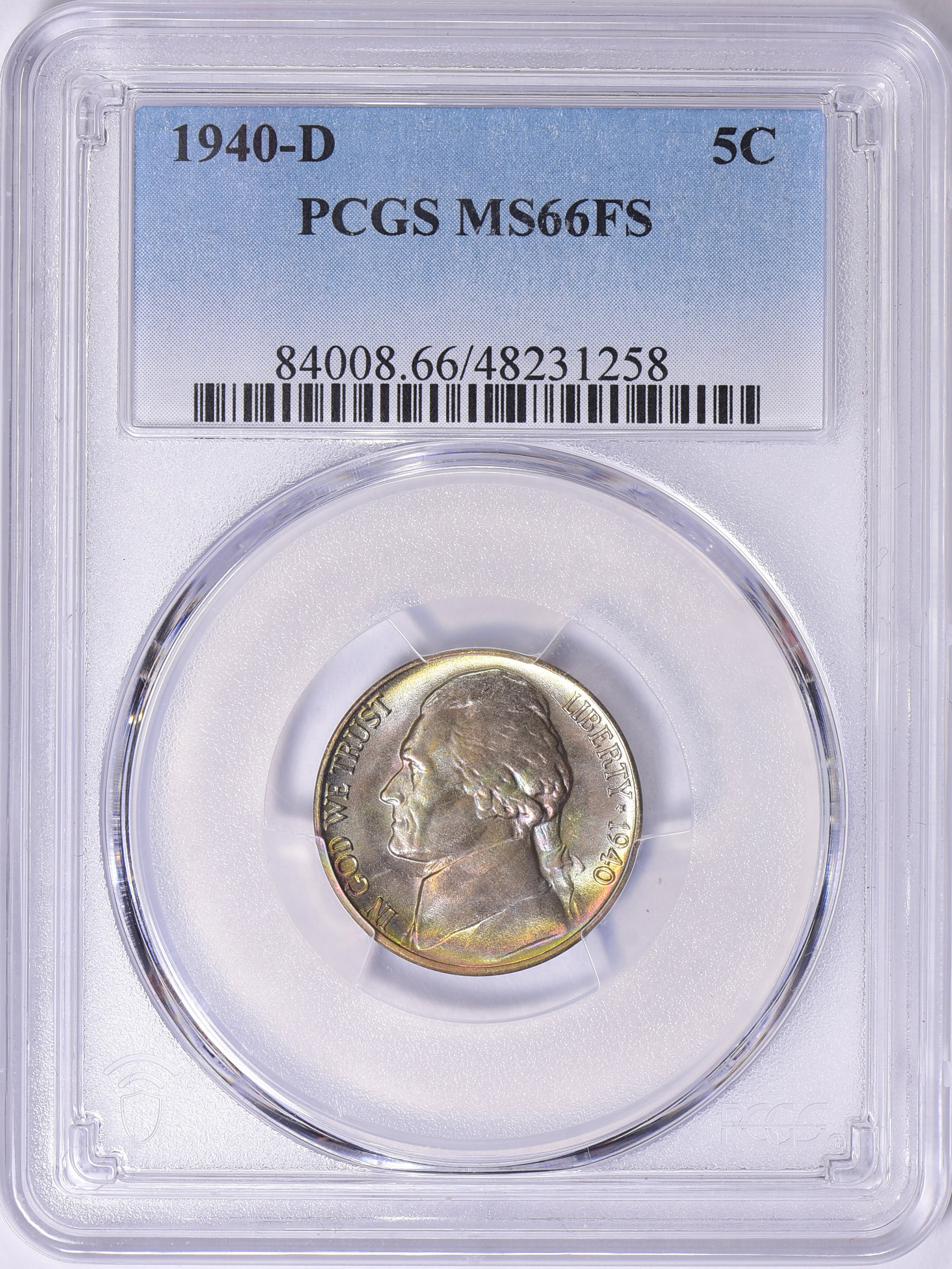 1940-D Jefferson Nickel PCGS MS-66 FS (Toned) (Item 1754945) | GreatCollections Coin Auctions