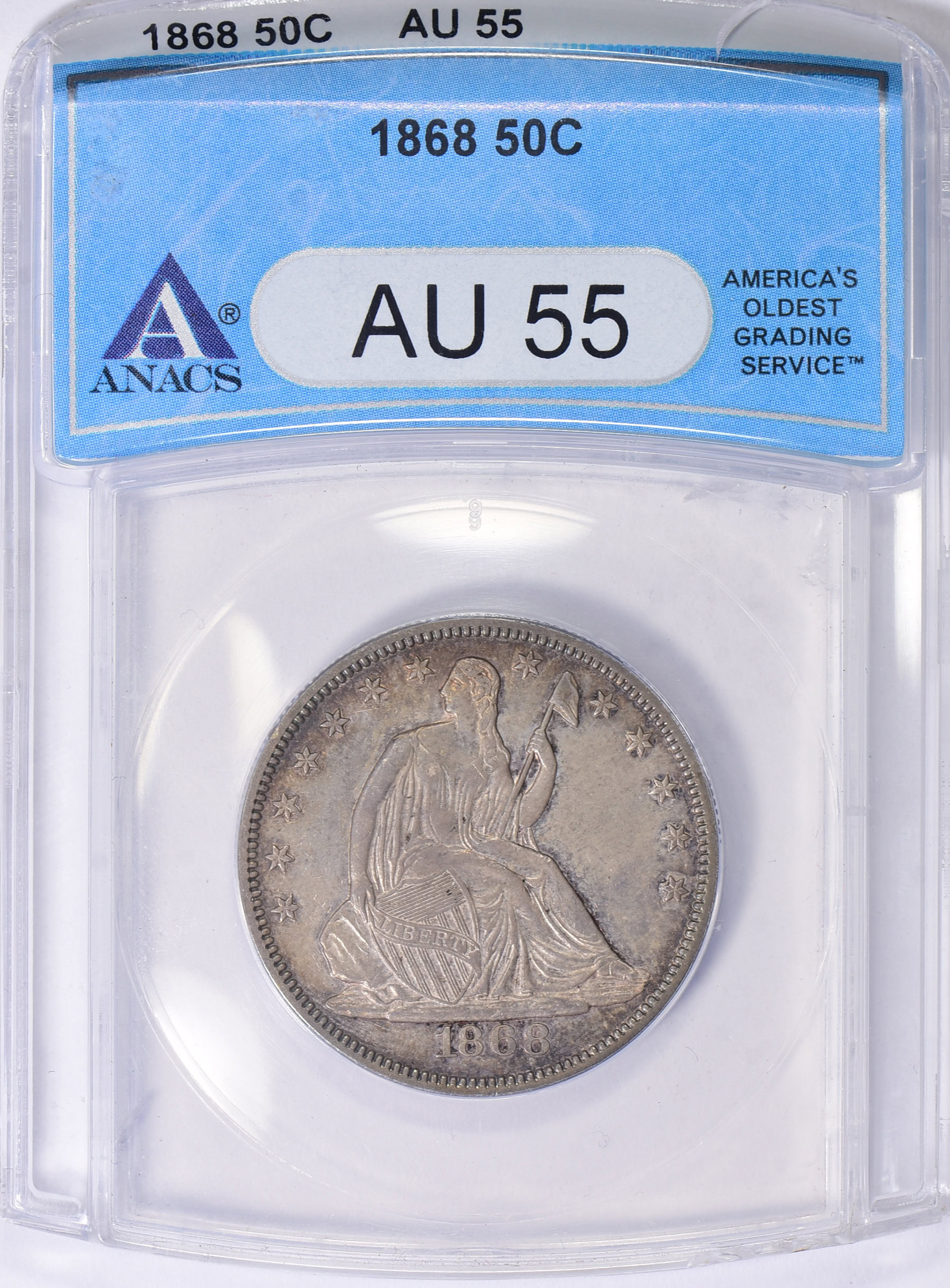 1868 Seated Liberty Half Dollar ANACS AU-55 (Toned) (Item 1754952) | GreatCollections Coin Auctions