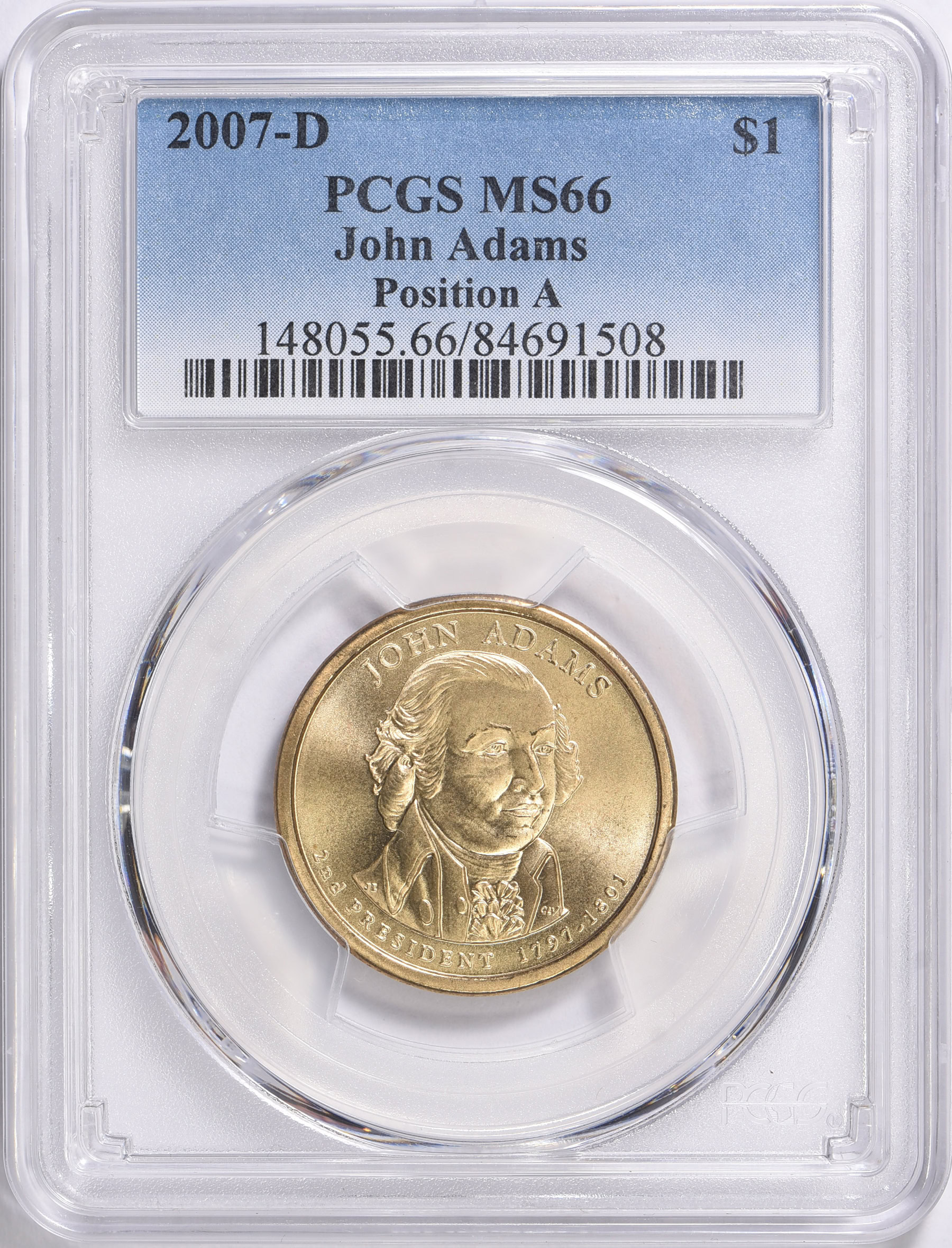 2007-D Presidential Dollar John Adams Position A PCGS MS-66 (Item ...