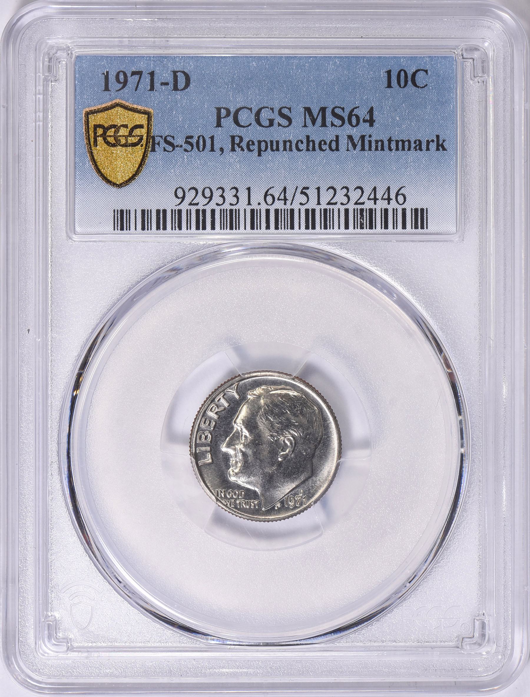 1971-D Roosevelt Dime FS-501 Repunched Mintmark PCGS MS-64 (Item 1755066) | GreatCollections ...