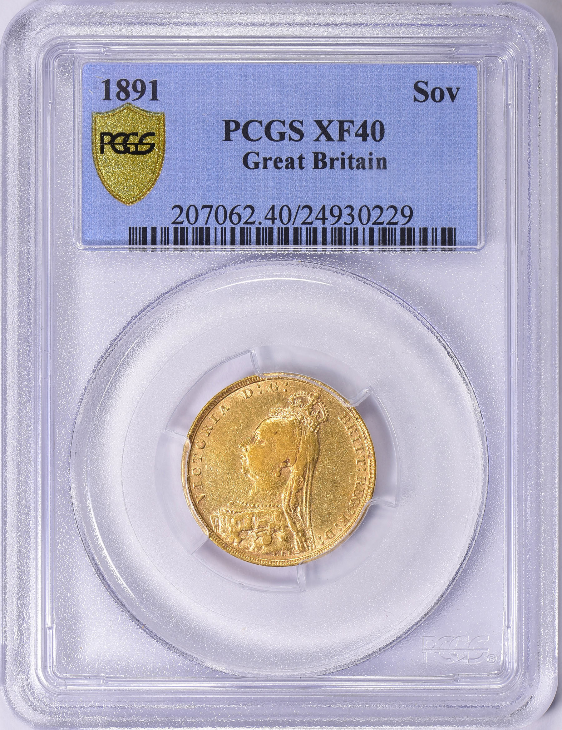Great Britain 1891 Gold Sovereign Long Tail KM-767 PCGS XF-40 (AGW = 0. ...