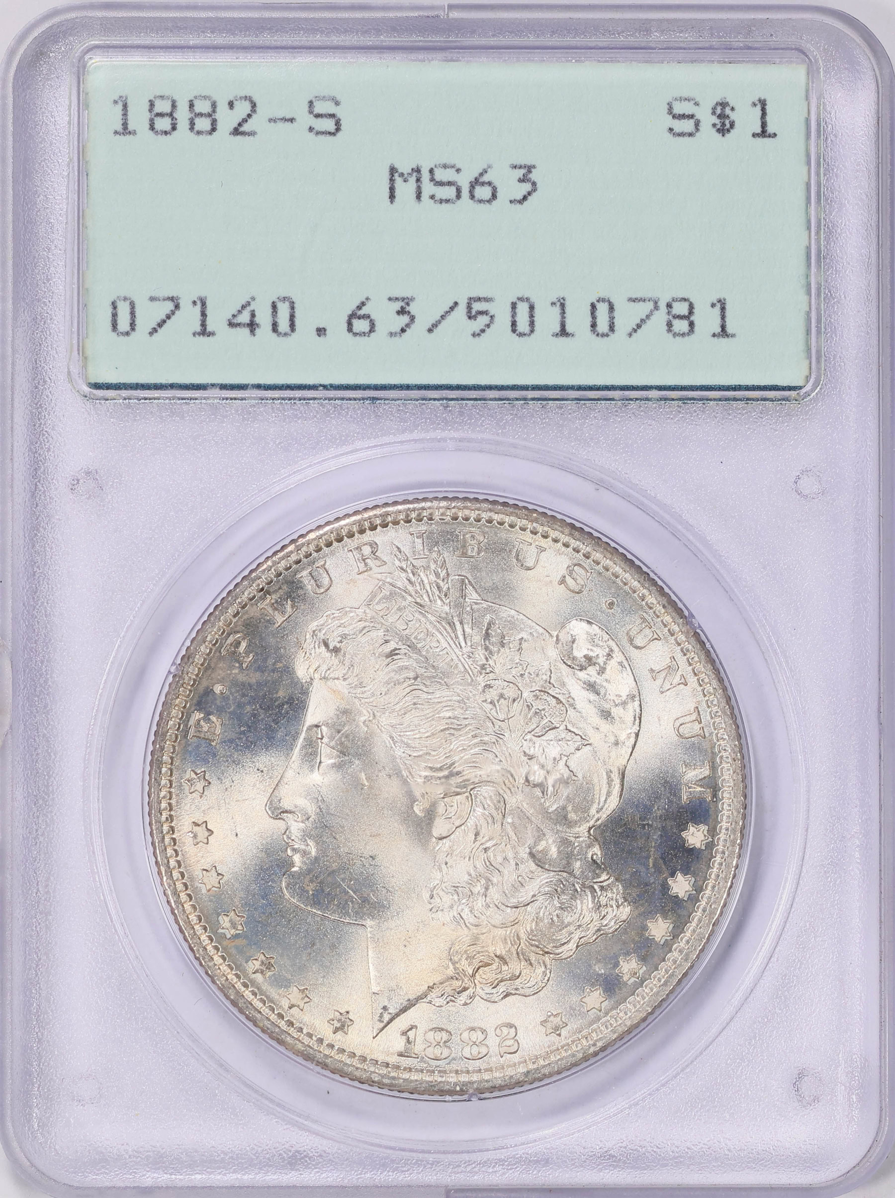 1882-S Morgan Silver Dollar PCGS MS-63 OGH (1st Gen) (Item 1755093) | GreatCollections Coin Auctions