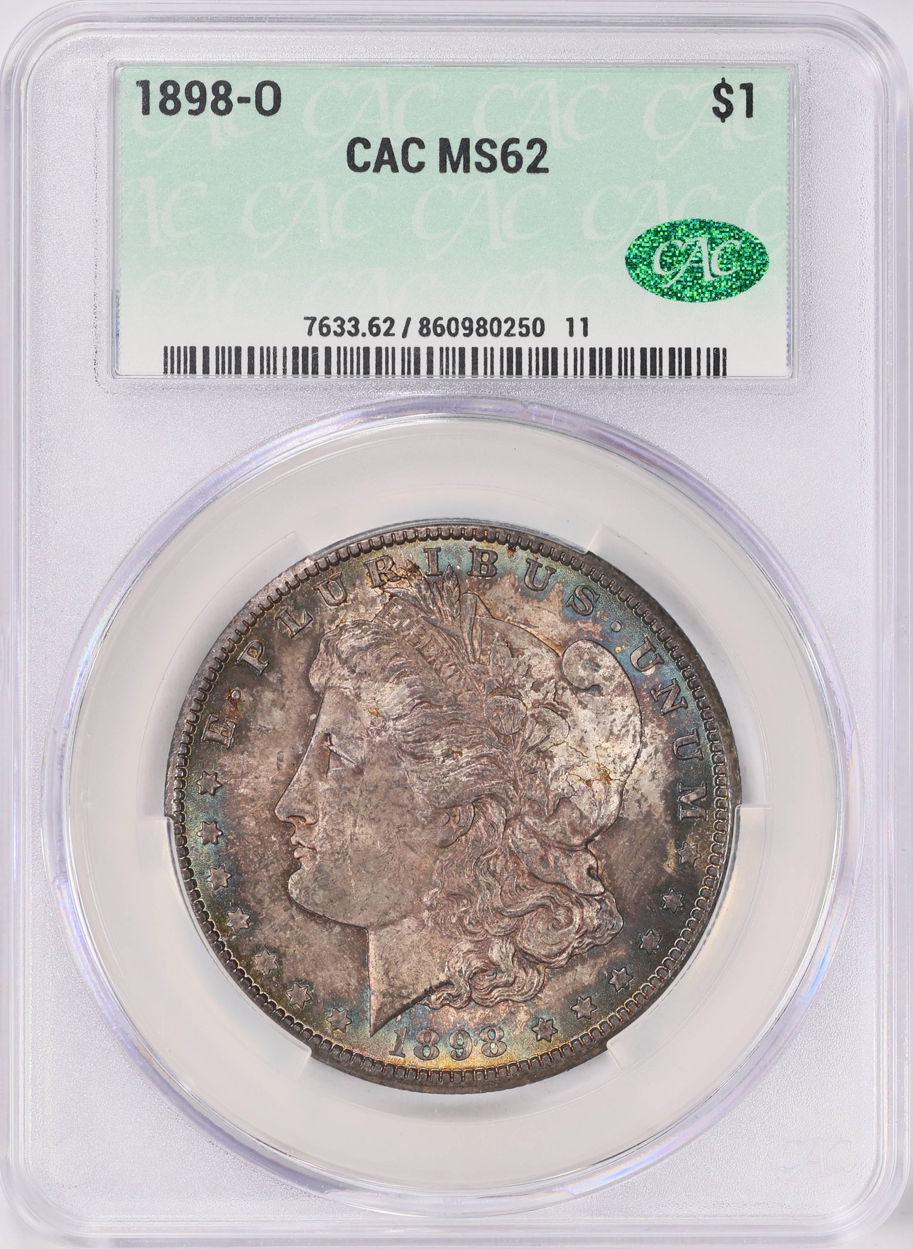 1898-O Morgan Silver Dollar CACG MS-62 (Toned) (Item 1755108) | GreatCollections Coin Auctions