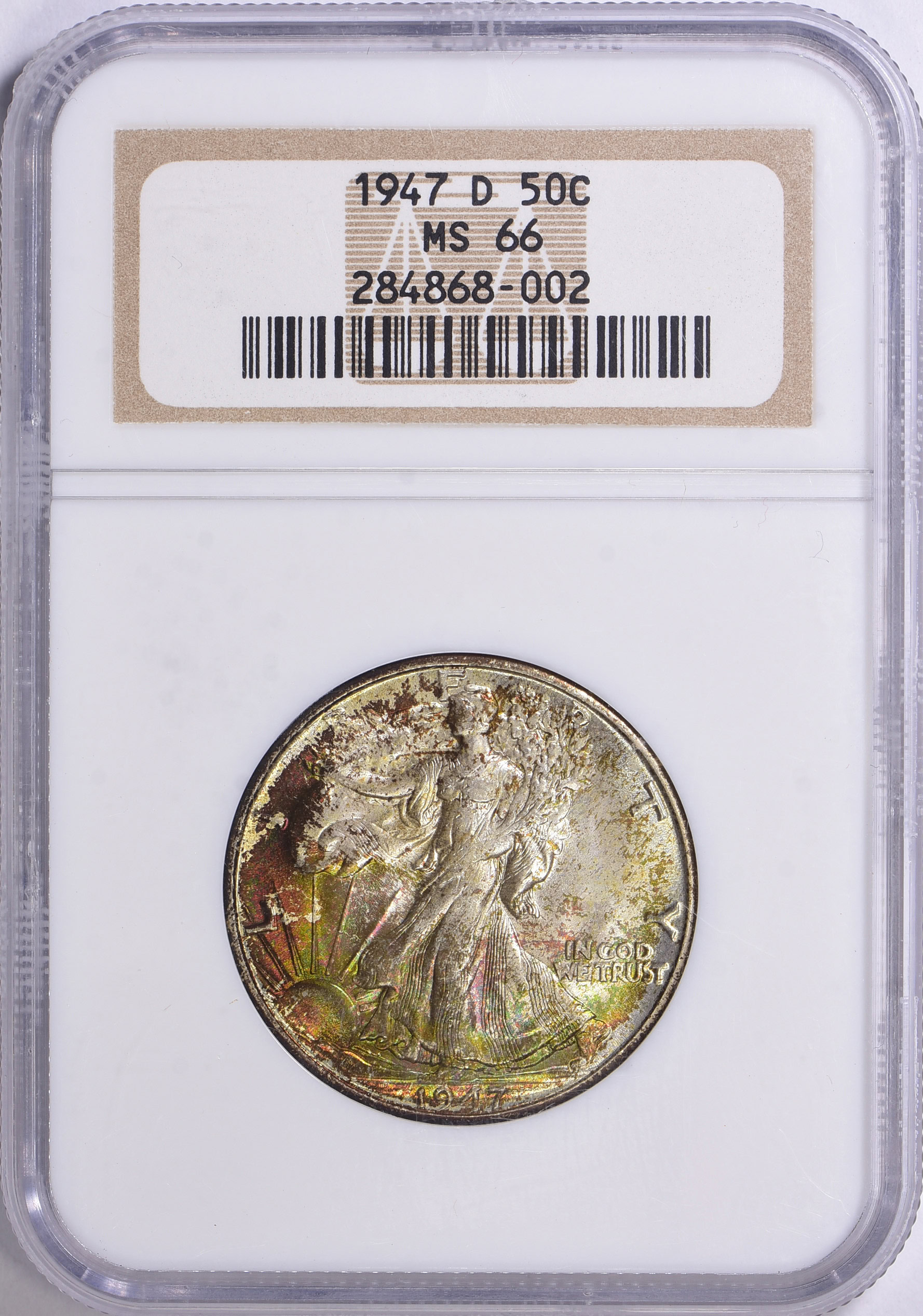 1947-D Walking Liberty Half Dollar NGC MS-66 (Toned) (Item 1755143) | GreatCollections Coin Auctions