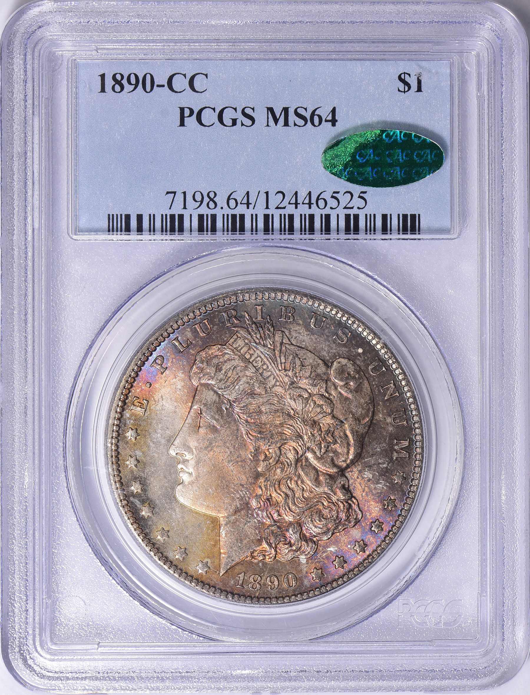 1890-CC Morgan Silver Dollar PCGS MS-64 (CAC Green) (Toned) (Item 1755178) | GreatCollections ...