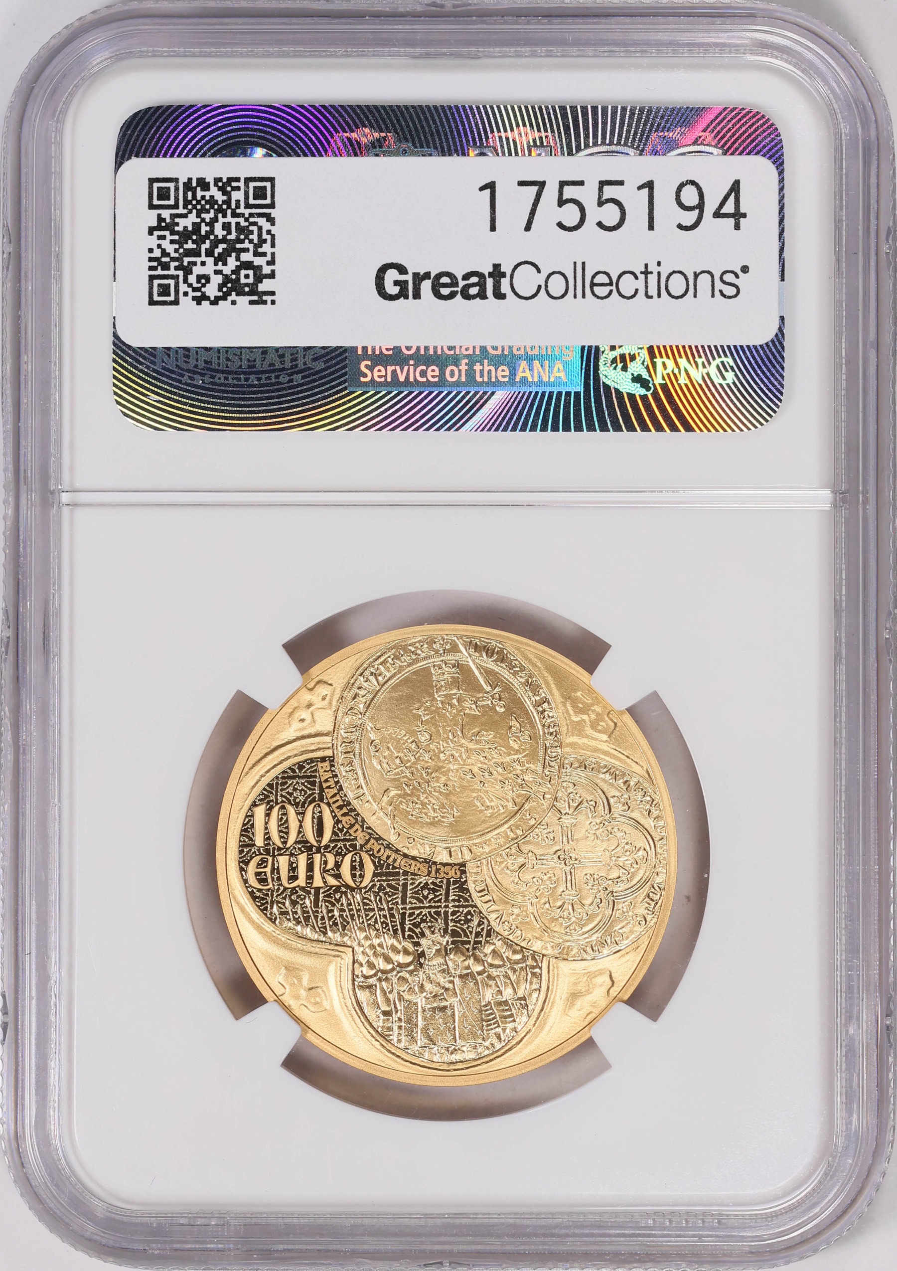 France 2015 Gold €100 Historic Coins Franc a Cheval KM-2267 NGC Proof ...