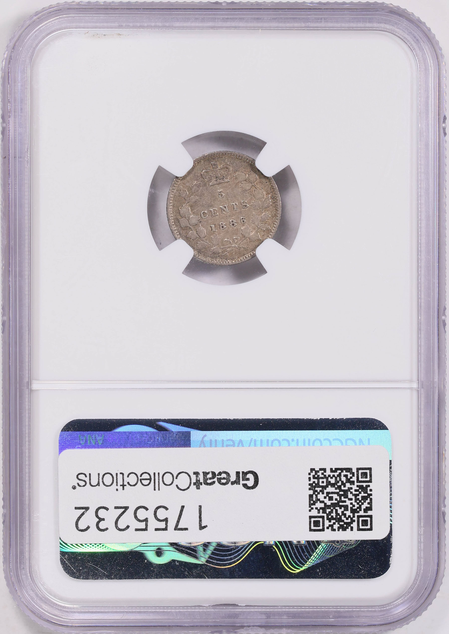 Canada 1886 Silver 5 Cents Small 6 KM-2 NGC VF-30 (Item 1755232 ...
