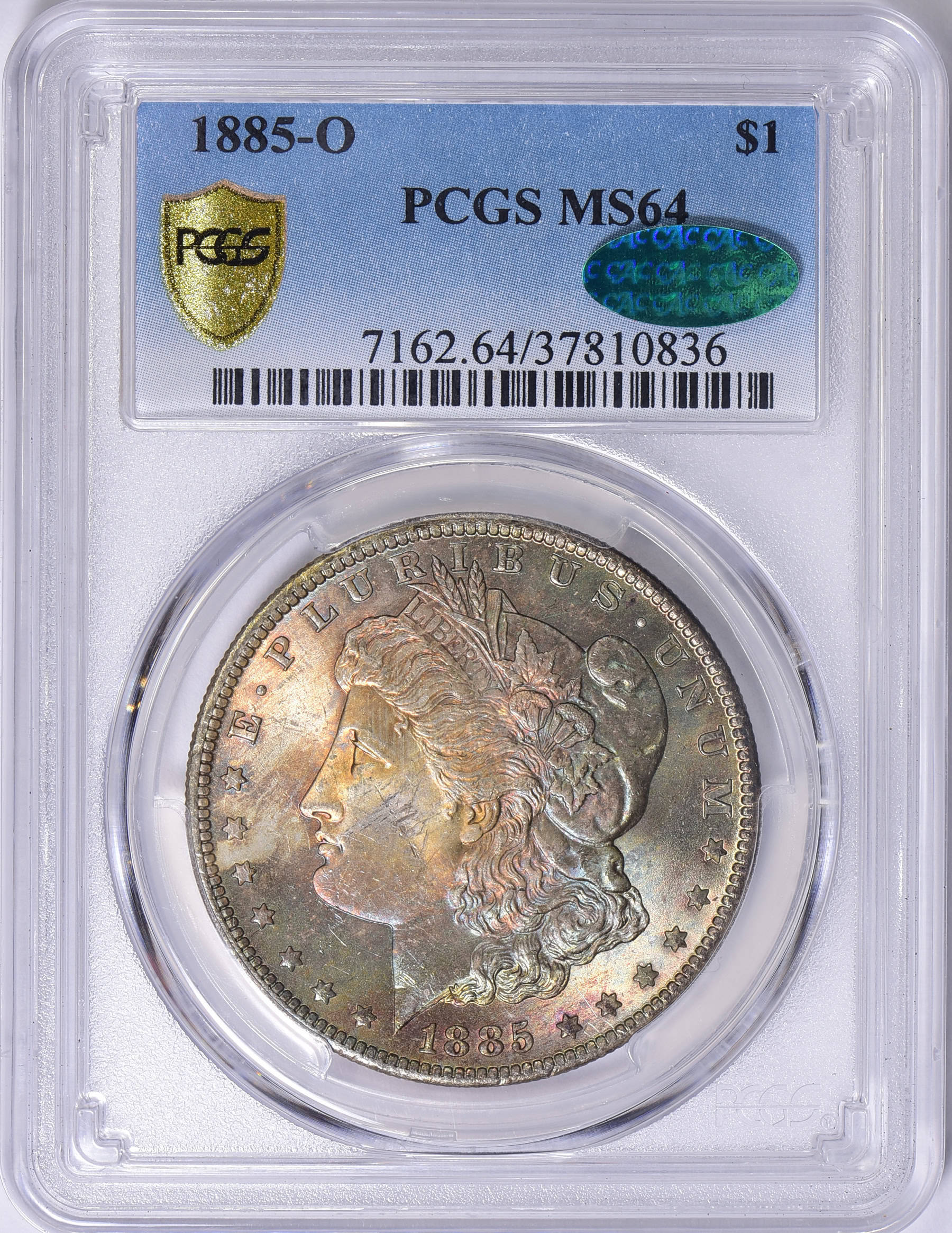 1885-O Morgan Silver Dollar PCGS MS-64 (CAC Green) (Toned) (Item 1755248) | GreatCollections ...