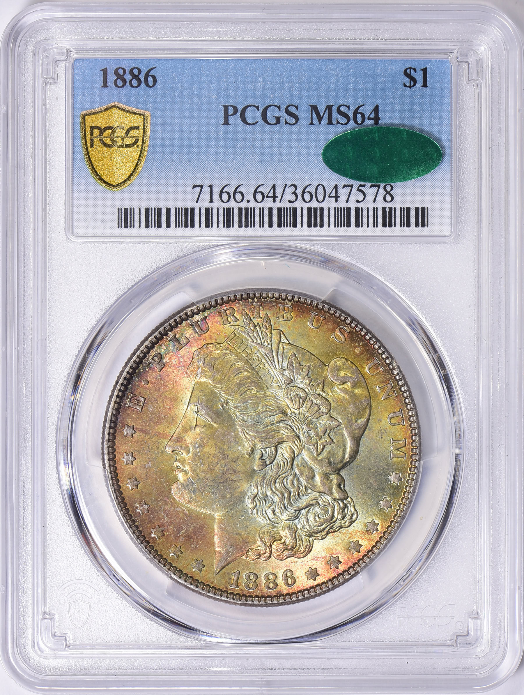 1886 Morgan Silver Dollar PCGS MS-64 (CAC Green) (Toned) (Item 1755251) | GreatCollections Coin ...