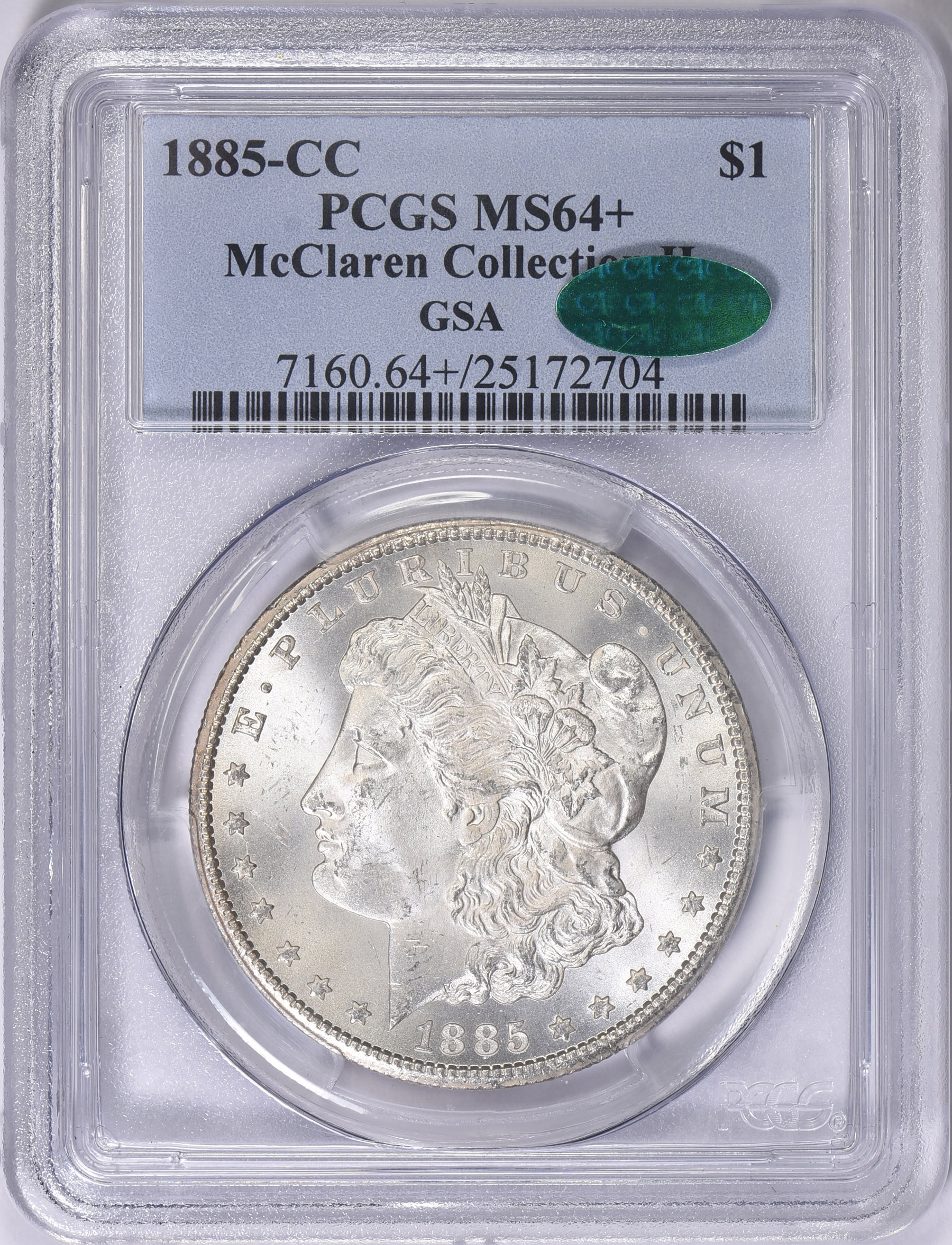 1885-CC Morgan Silver Dollar PCGS MS-64+ (CAC Green) (GSA) (McClaren Collection) (Item 1755255 ...