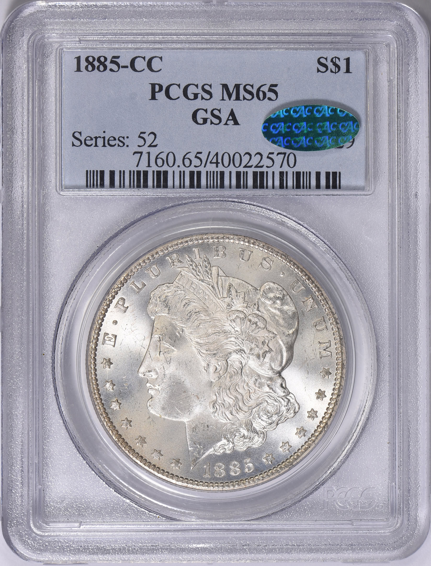 1885-CC Morgan Silver Dollar PCGS MS-65 (CAC Green) (GSA) (Item 1755257) | GreatCollections Coin ...