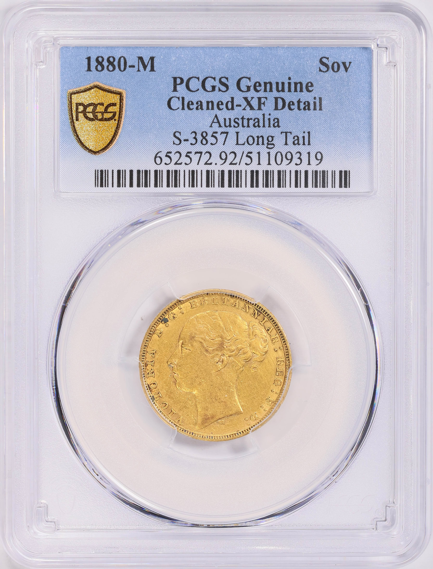 Australia 1880-M Gold Sovereign Long Tail KM-7 PCGS Genuine XF Details ...