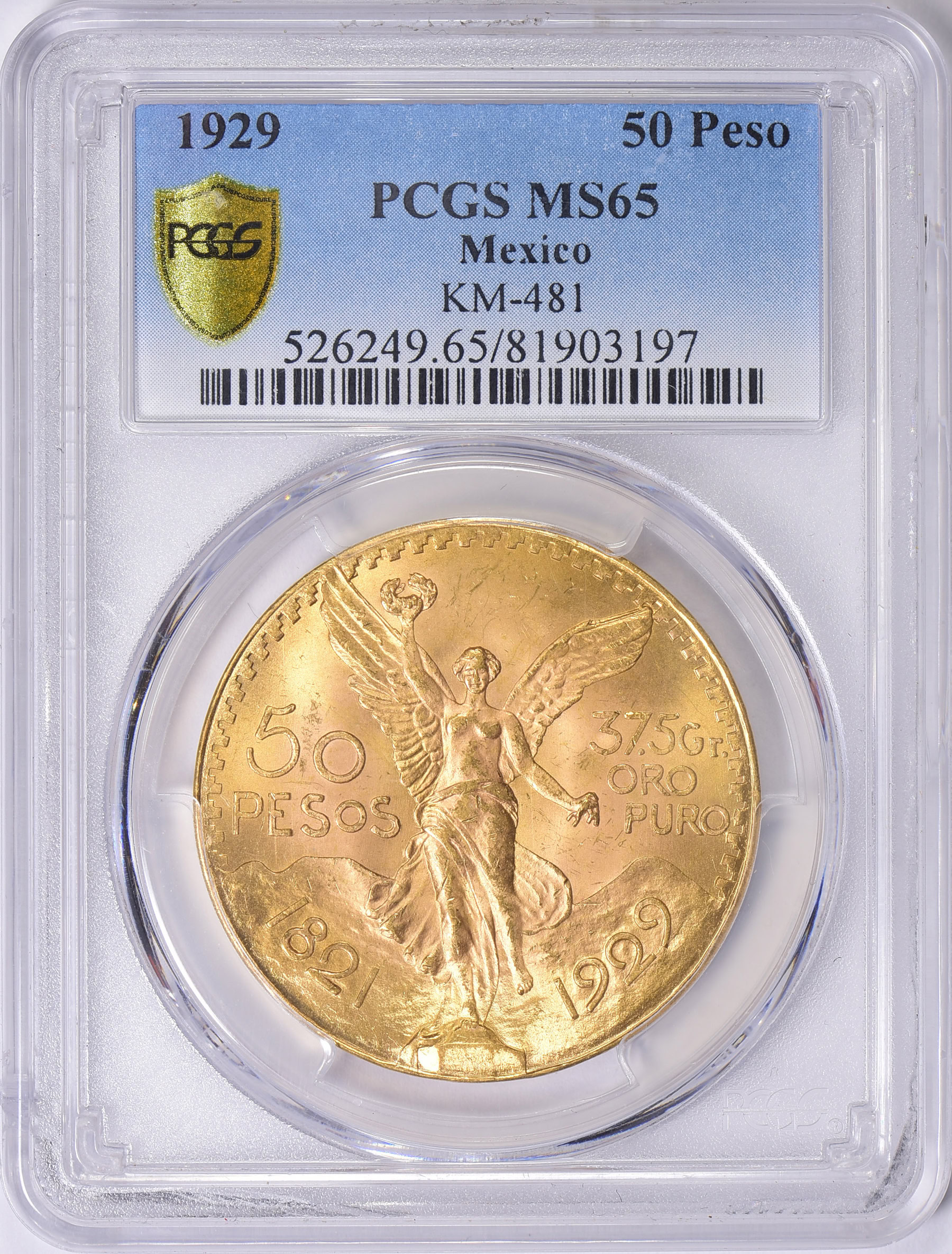 Mexico 1929 Gold 50 Pesos KM-481 PCGS MS-65 (AGW = 1.2057 Oz.) (Item 1755326) | GreatCollections ...