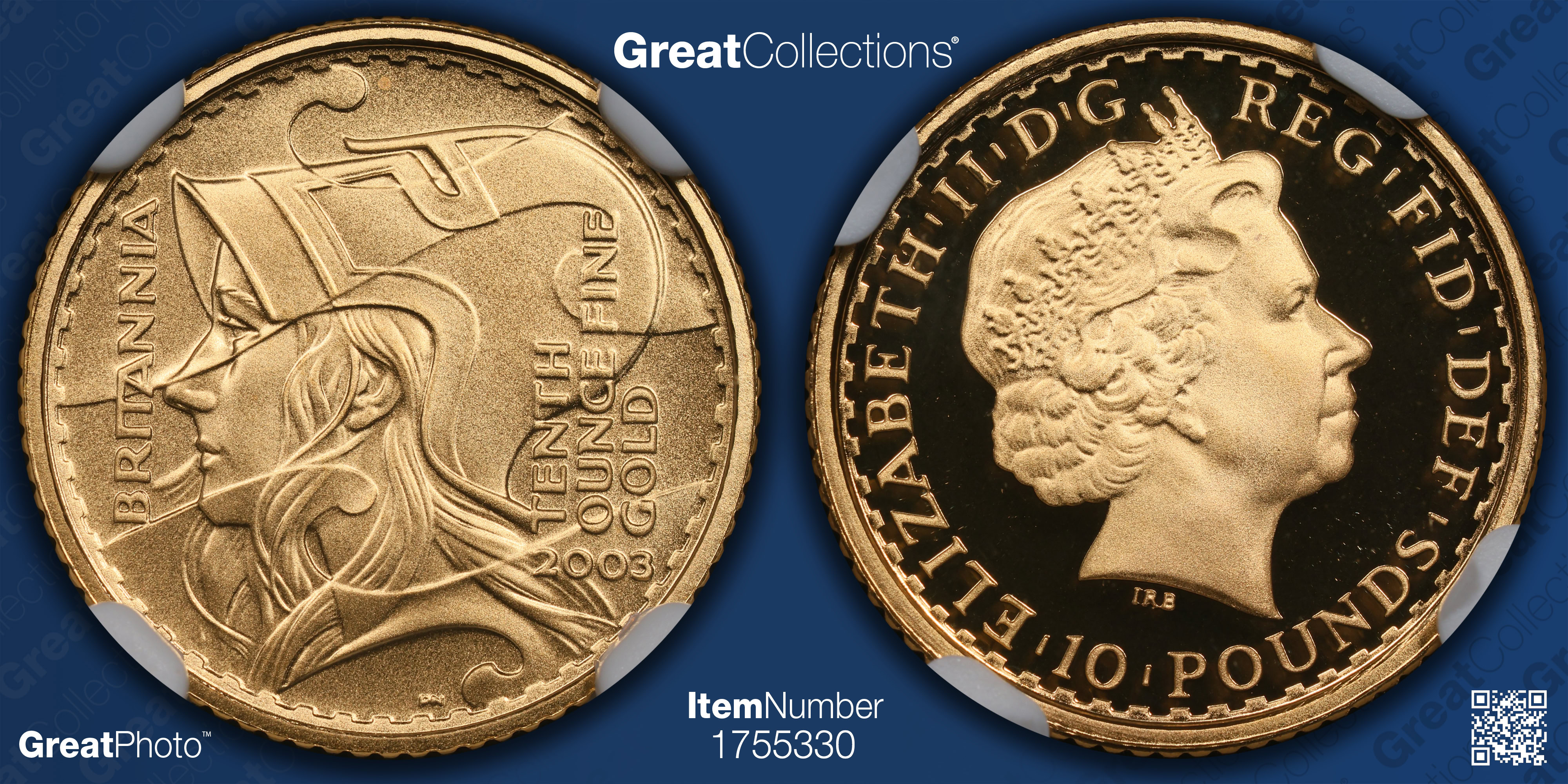 Great Britain 2003 Gold £10 Britannia KM-1040 NGC Proof-70 UC (AGW = 0. ...