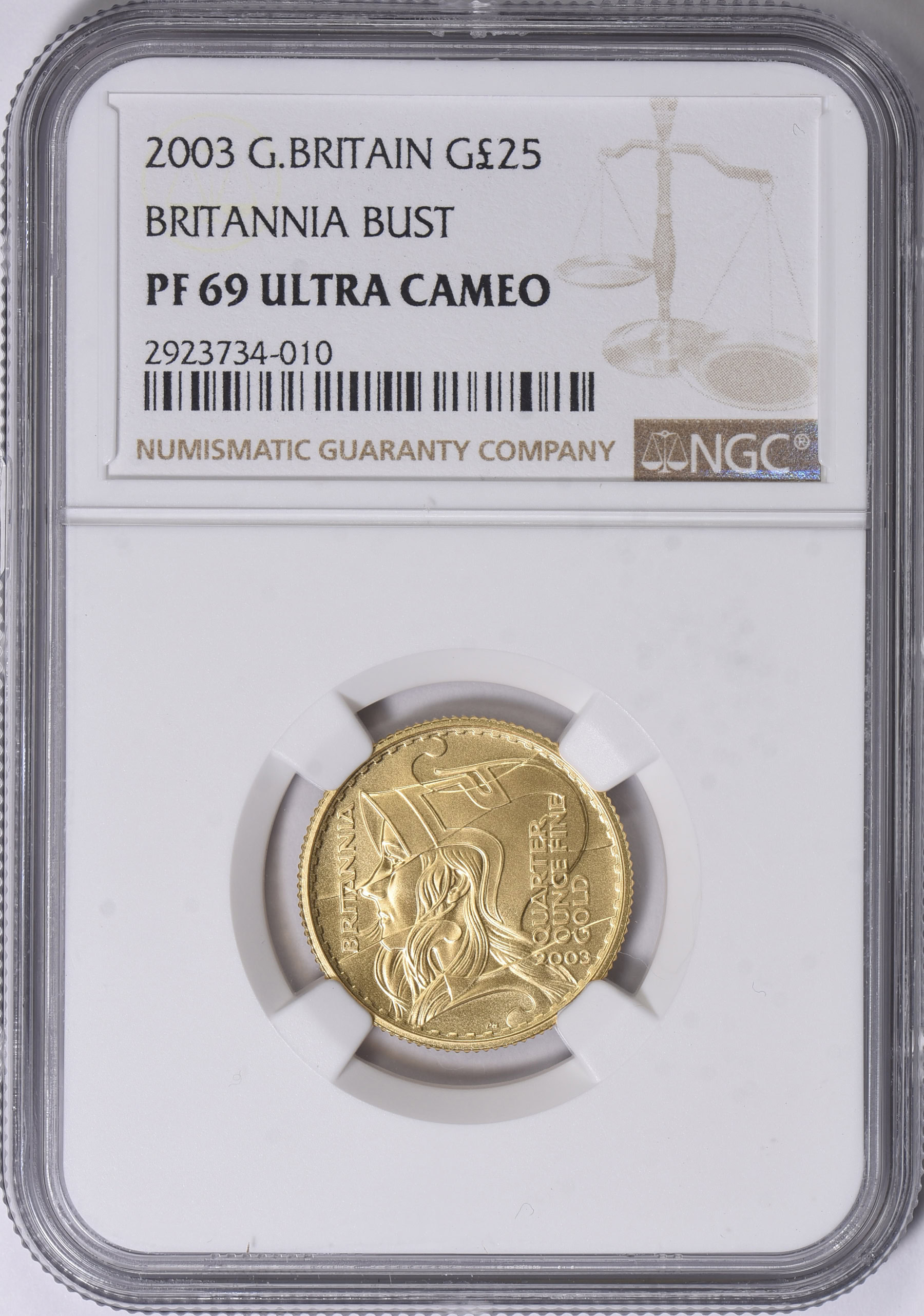 Great Britain 2003 Gold £25 Britannia KM-1041 NGC Proof-69 UC (AGW = 0. ...