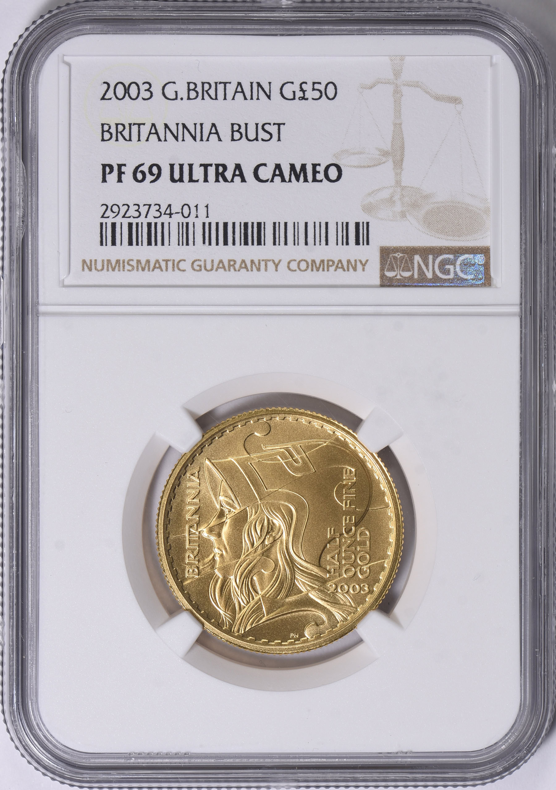 Great Britain 2003 Gold £50 Britannia KM-1042 NGC Proof-69 UC (AGW = 0. ...