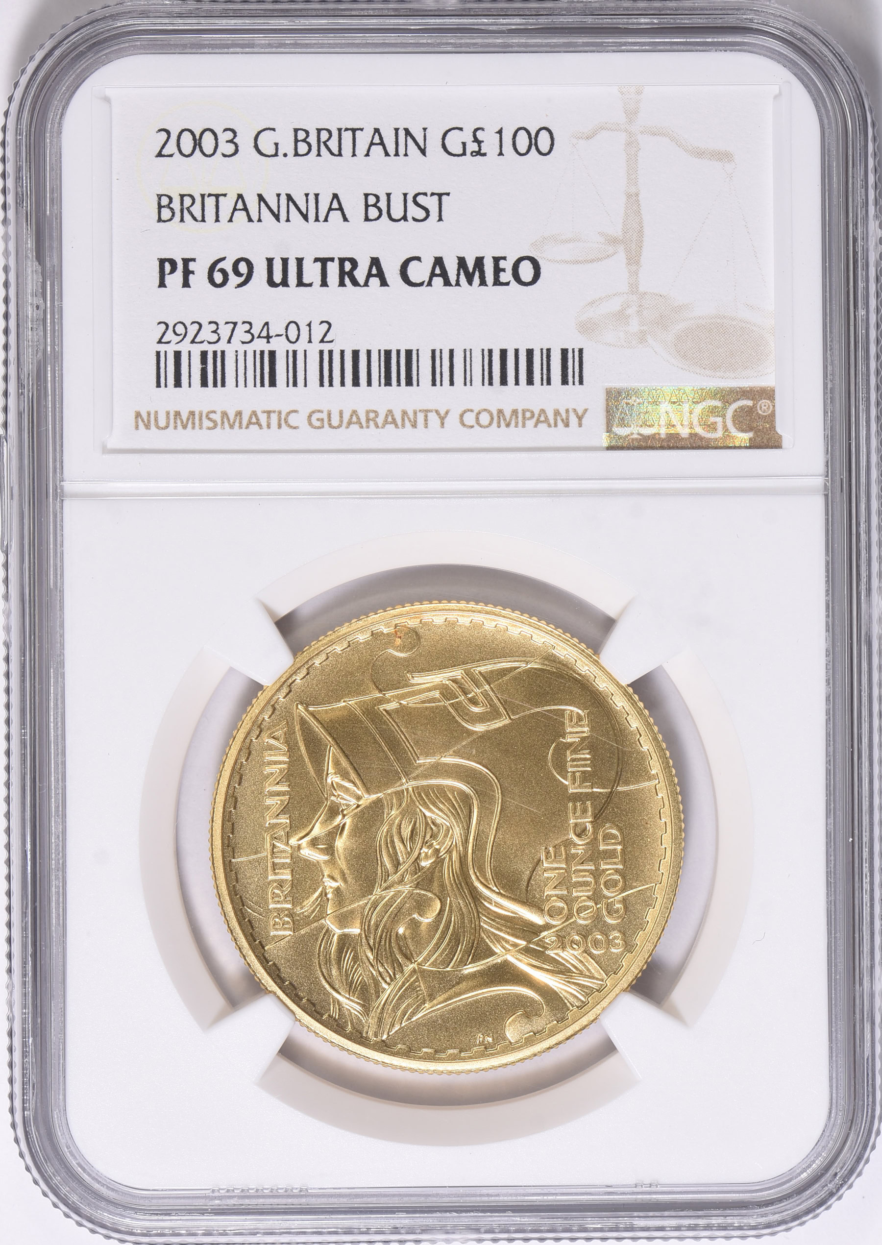 Great Britain 2003 Gold £100 Britannia KM-1043 NGC Proof-69 UC (AGW = 1 ...