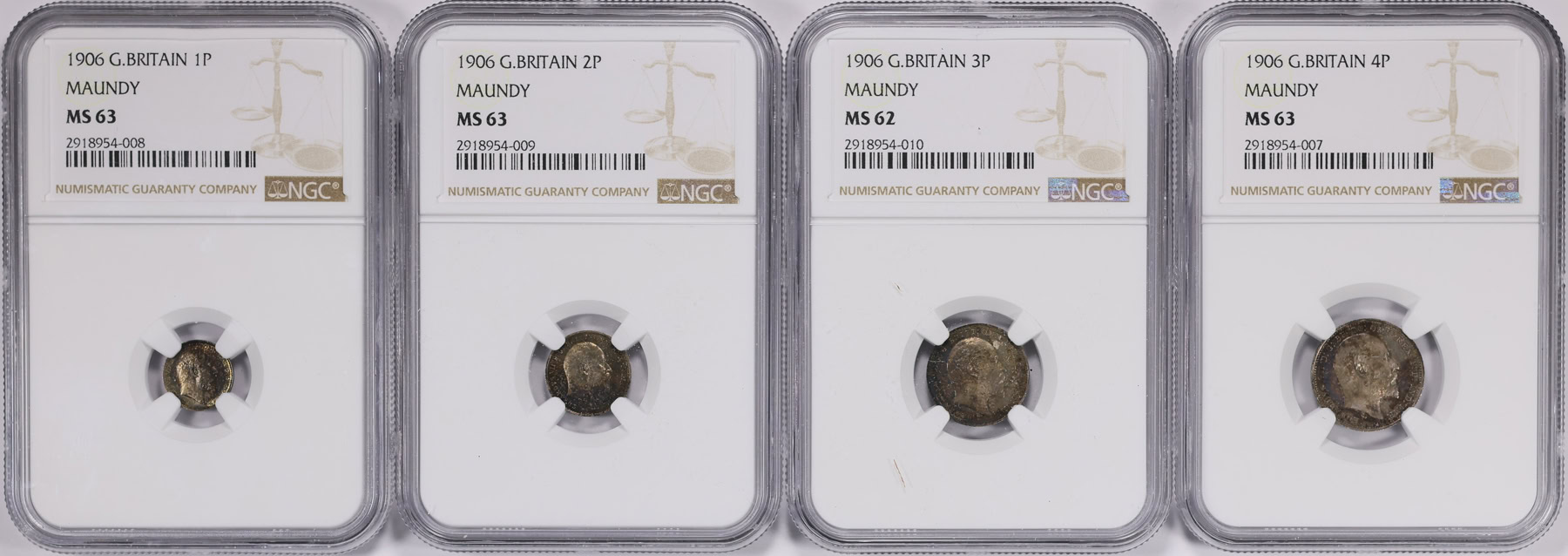 Great Britain 1906 Silver 1p, 2p, 3p & 4p Maundy Set KM-MDS163 NGC MS ...