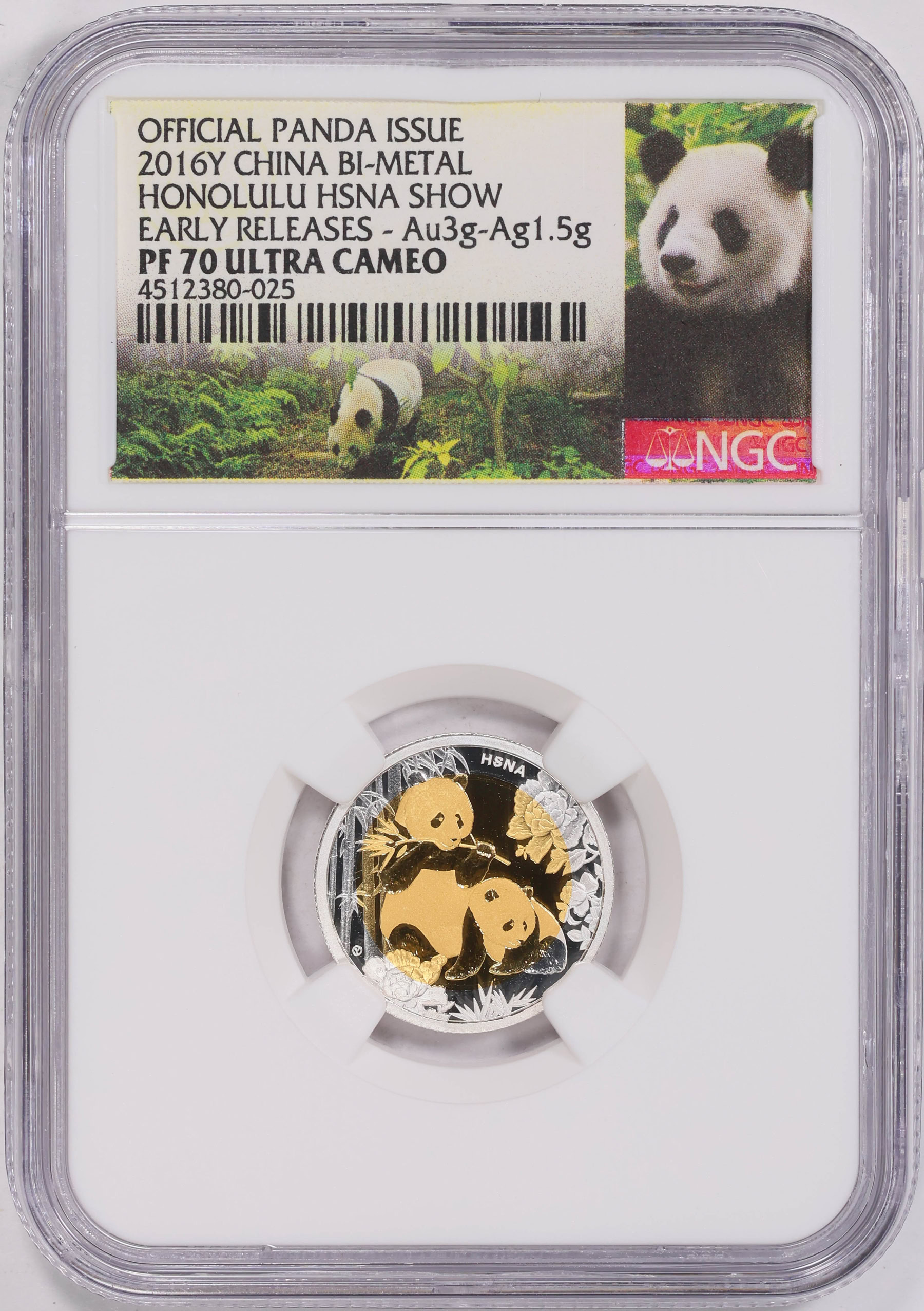 China 2016-Y Bimetallic 4.5gms Honolulu HSNA Panda Medal Early Releases ...