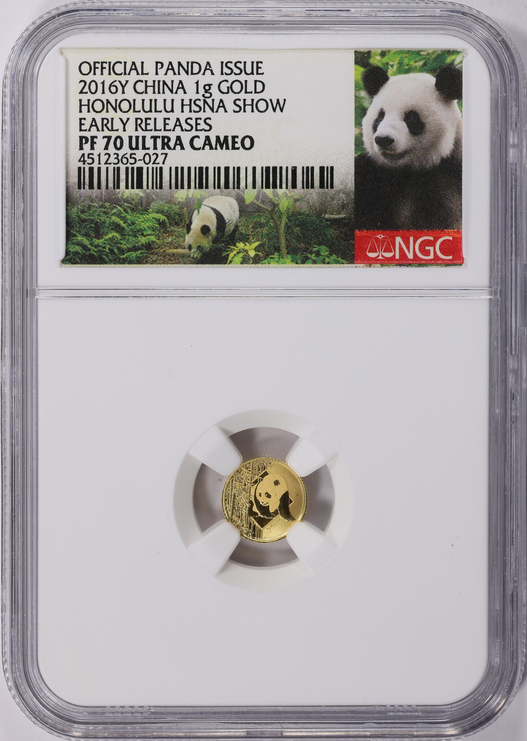 China 2016-Y Gold 1gm Honolulu HSNA Panda Medal Early Releases NGC ...